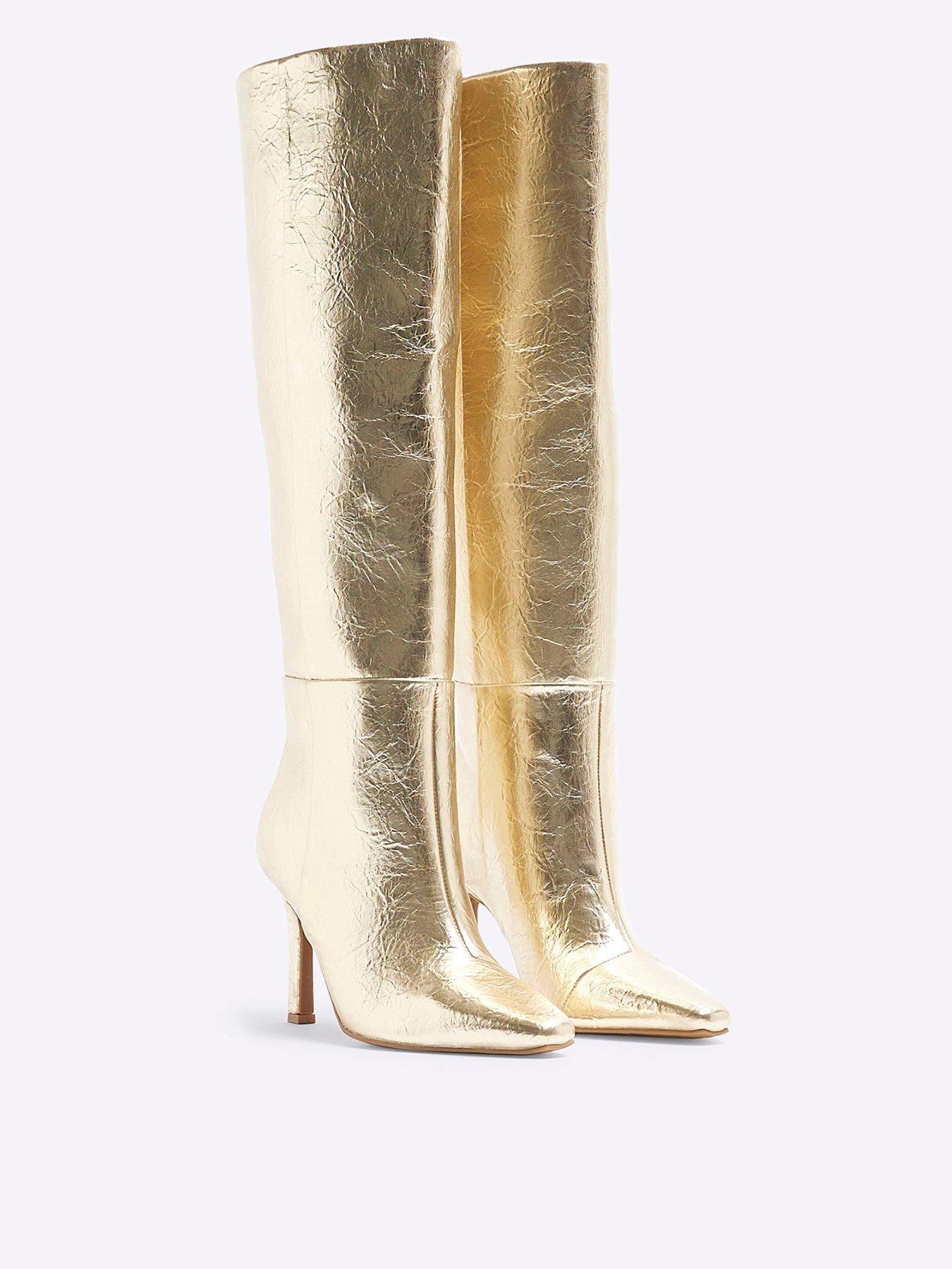 River Island Straight Shaft High Leg Boot - Gold | Very