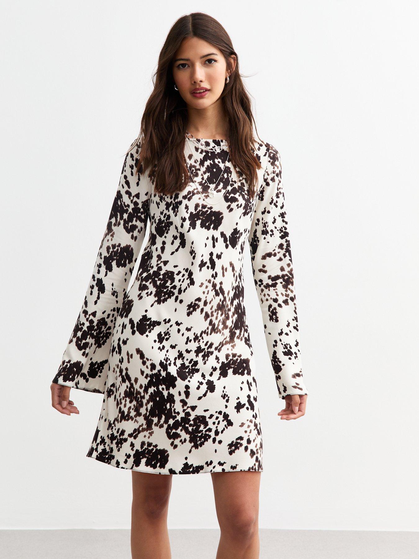 New Look Cow Print Long Sleeve Mini Dress - Print | Very