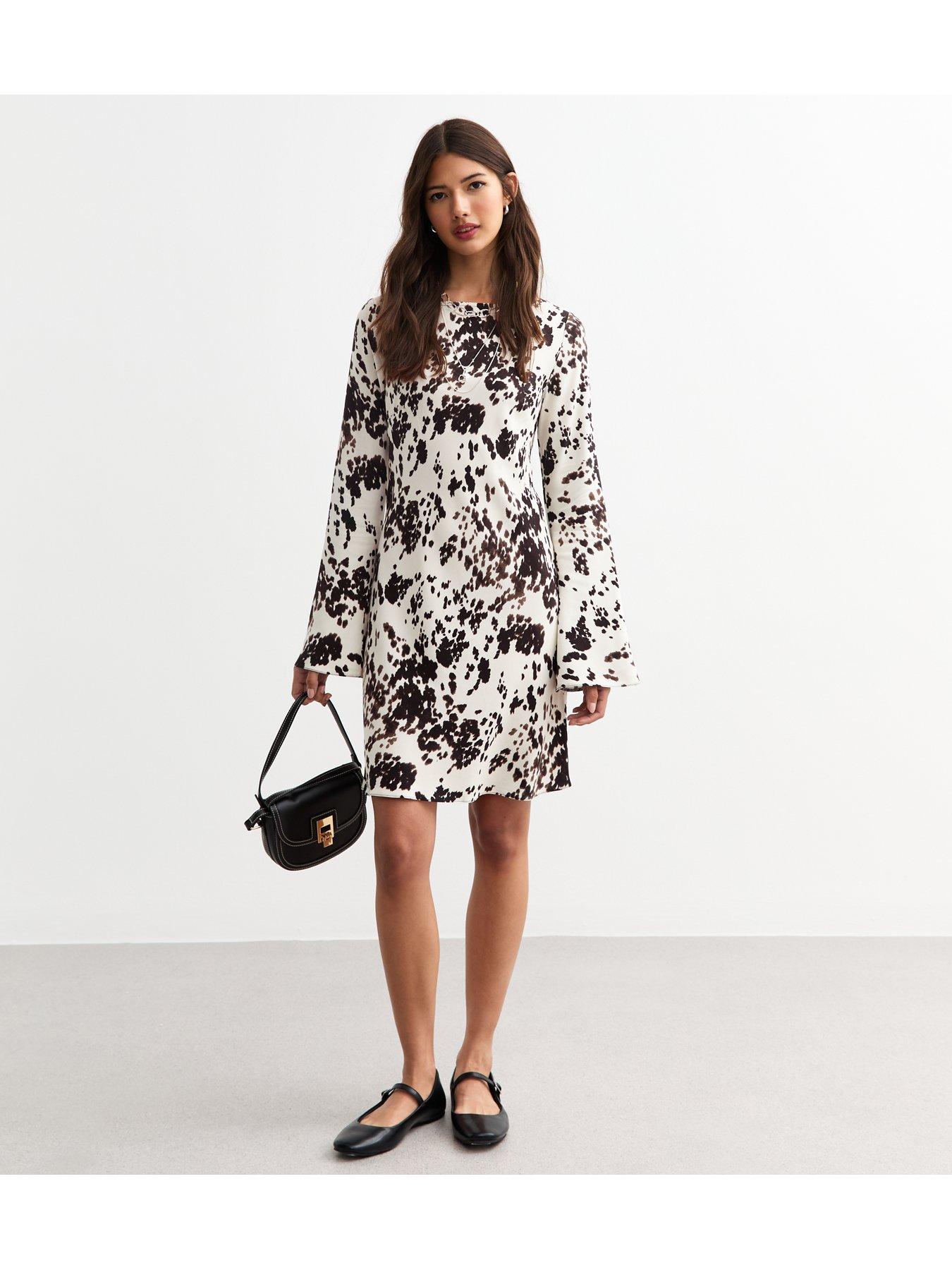 New Look Cow Print Long Sleeve Mini Dress- Off White | Very