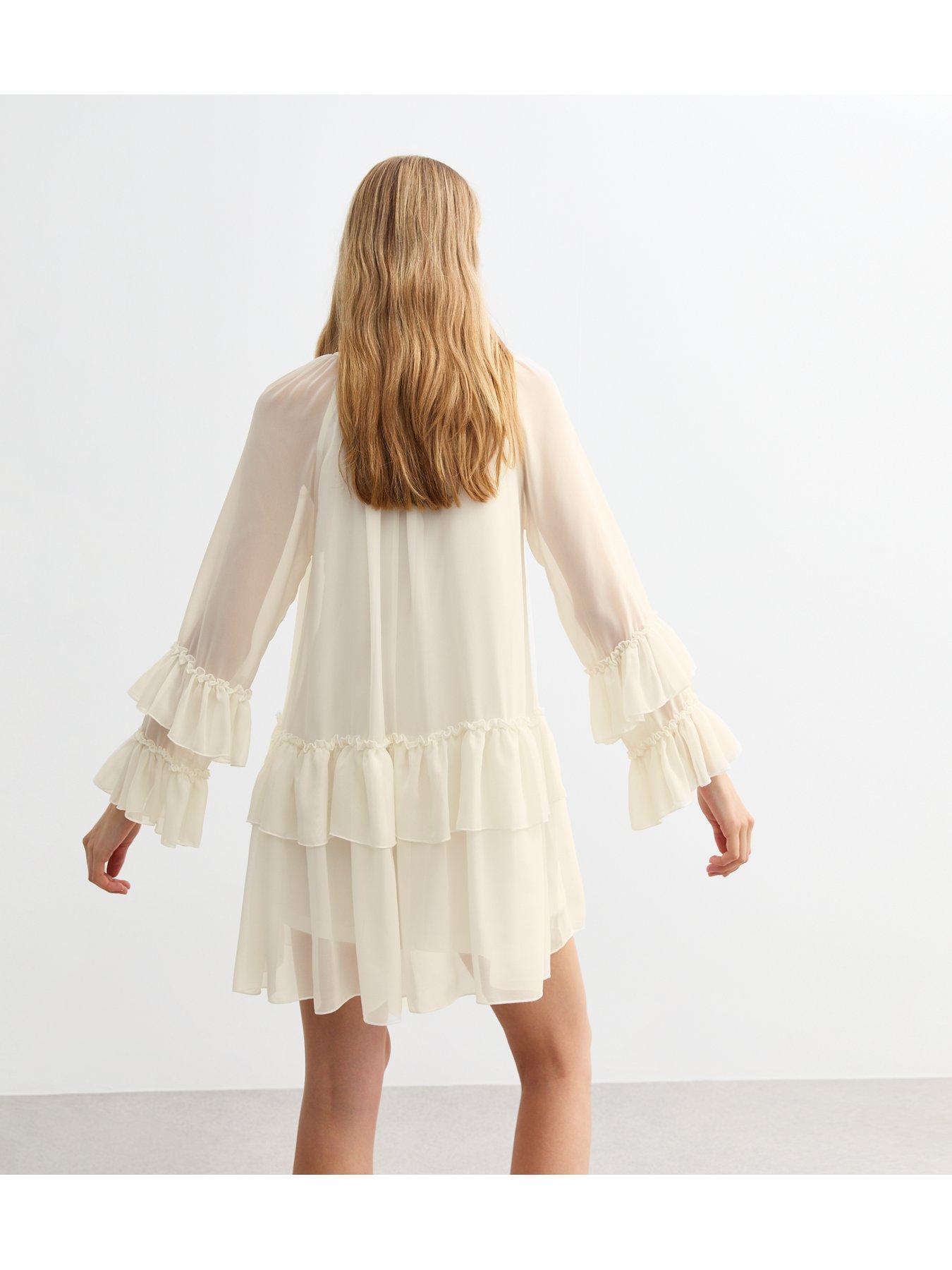 New Look Tiered Ruffled Chiffon Mini Dress - Off White | Very