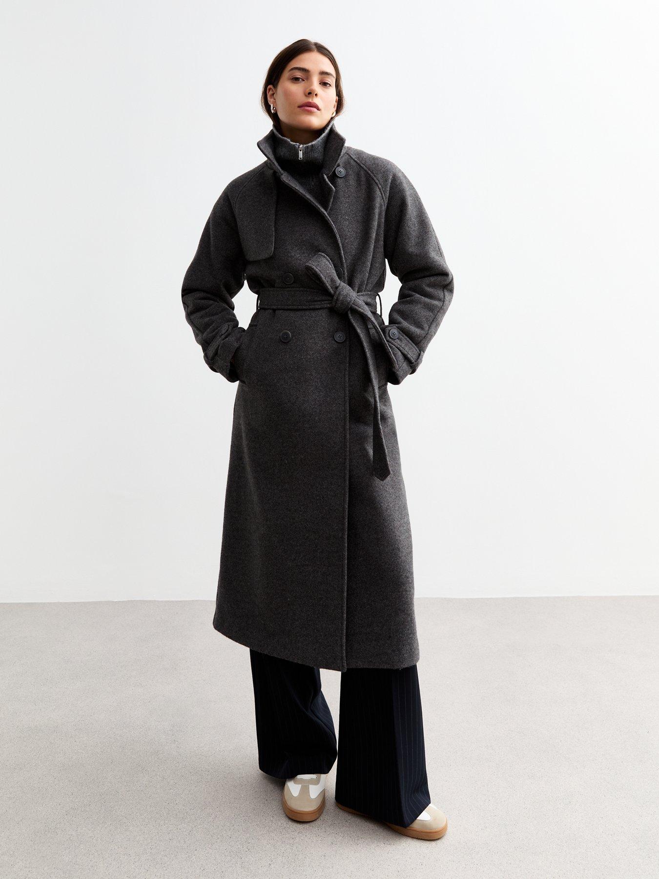 New Look Tie Waist Funnel Neck Coat - Grey | Very