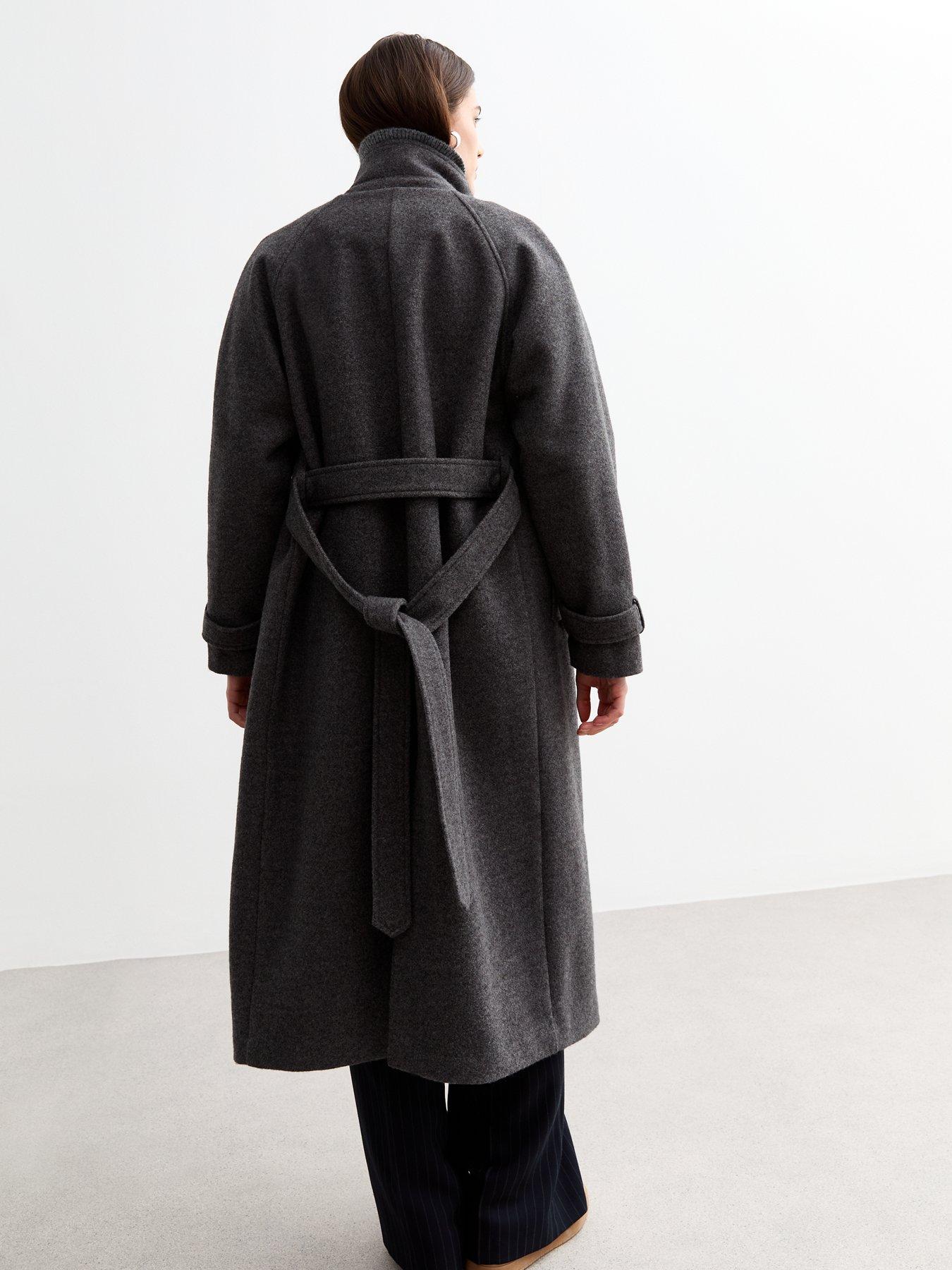 New Look Tie Waist Funnel Neck Coat - Grey | Very