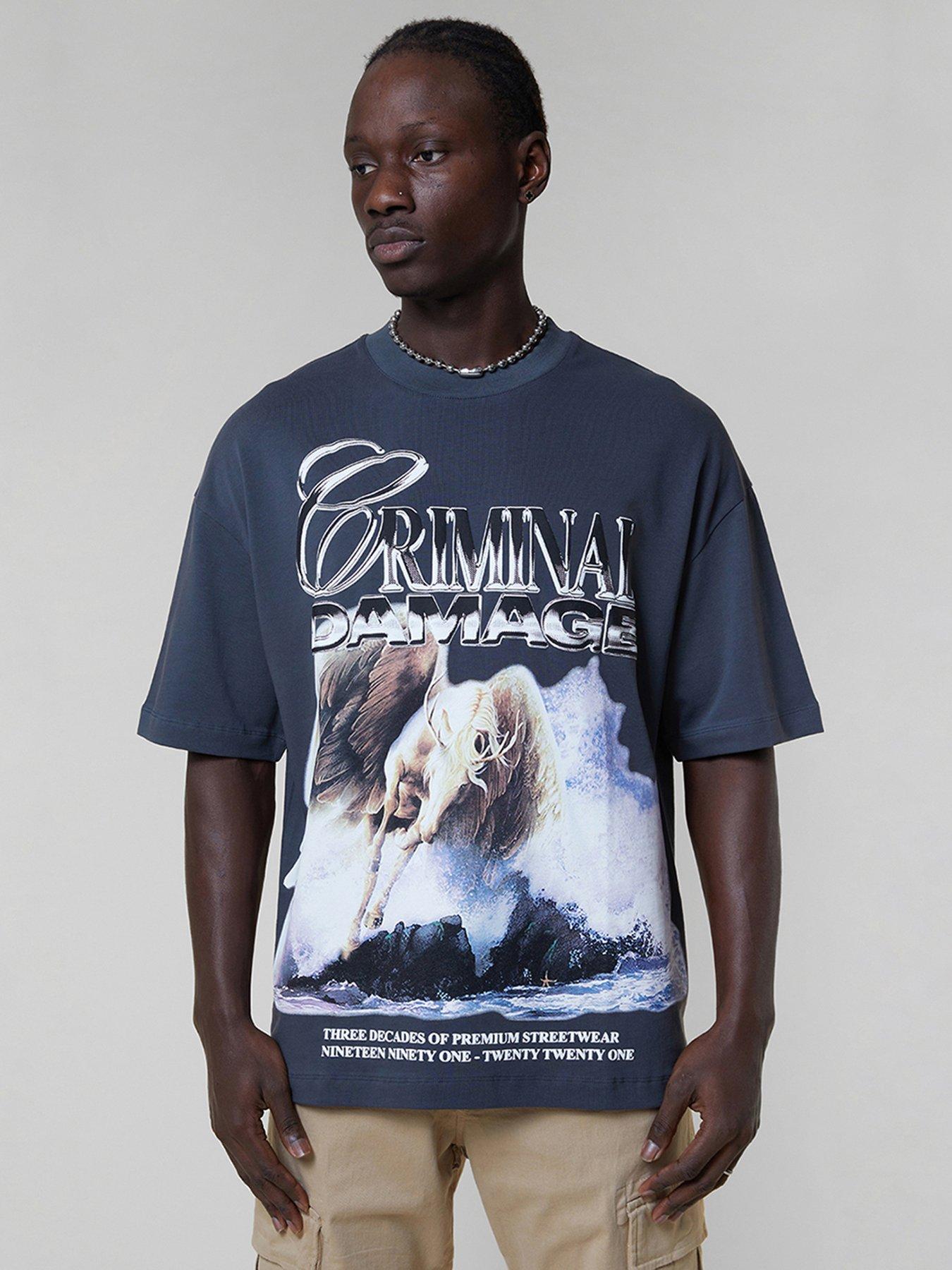 Criminal Damage Pegasus Poster T-Shirt - Grey | Very