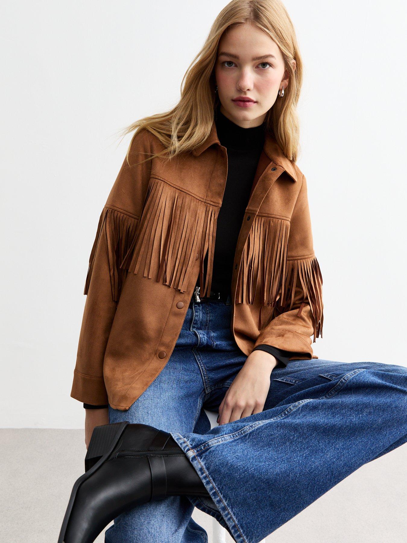 New Look Tan Fringed Suedette Shacket - Brown | Very