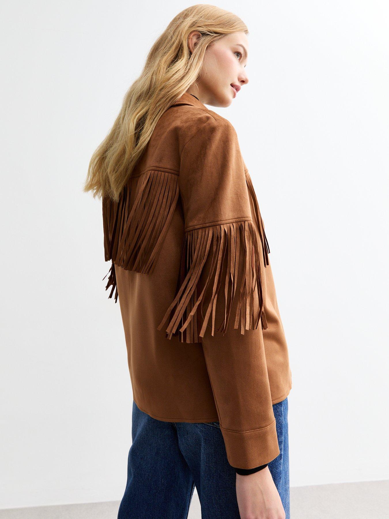 New Look Tan Fringed Suedette Shacket - Brown | Very