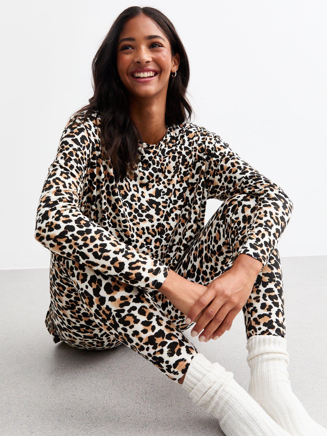 New Look Brown Soft Touch Leopard Print Pyjama Set | Very