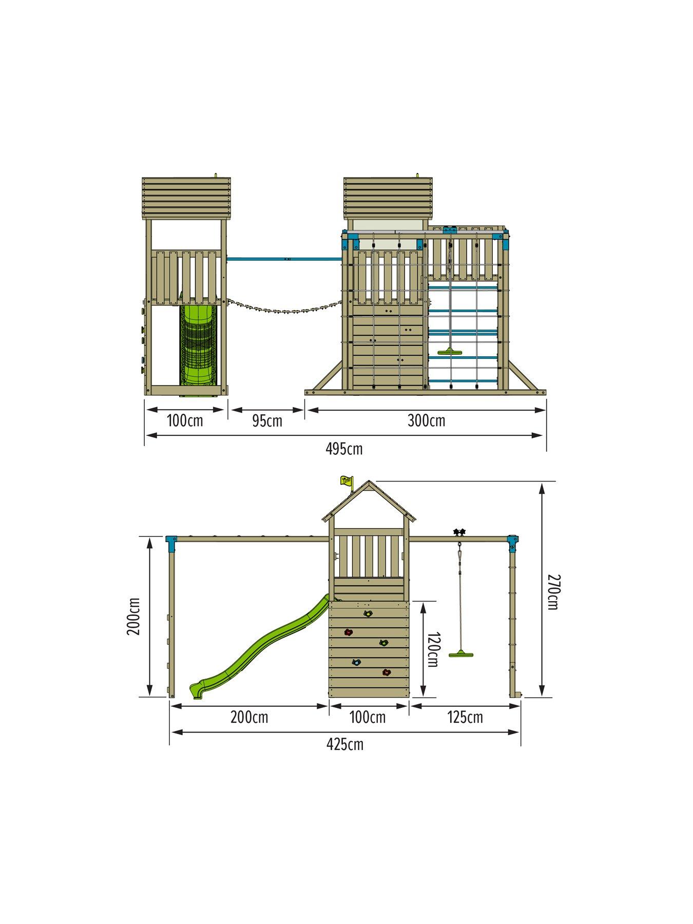 TP Skywood Wooden Climbing Frame including Two Towers, Zipline & Slide ...
