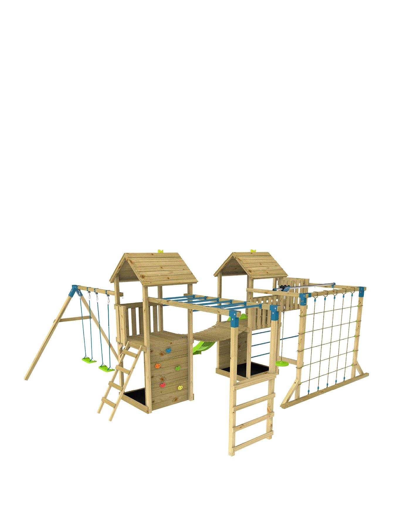 TP Skywood Wooden Climbing Frame including Two Towers, Zipline & Double ...
