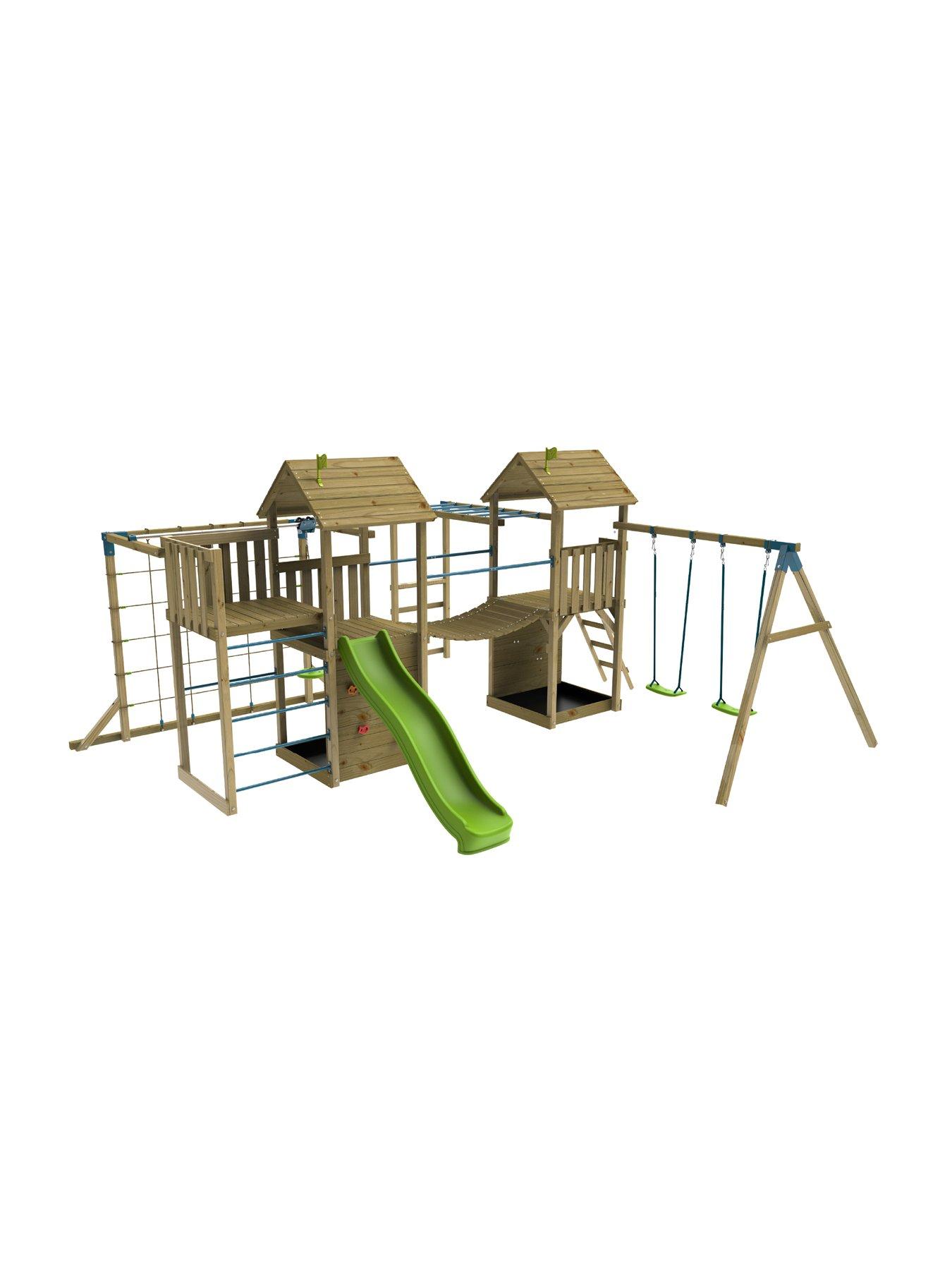 TP Skywood Wooden Climbing Frame including Two Towers, Zipline & Double ...