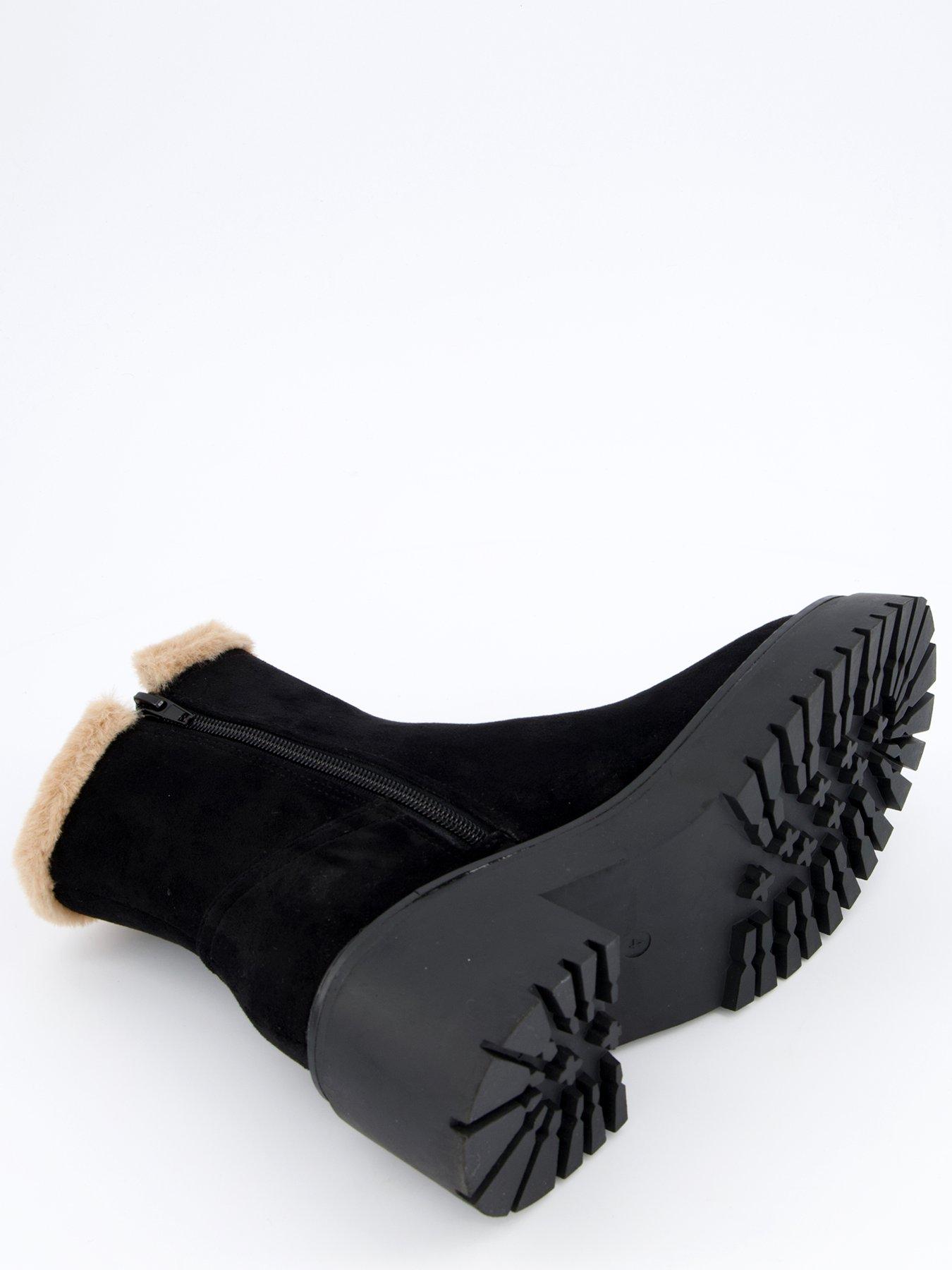 V by Very Faux Fur Ankle Boot - Black | Very