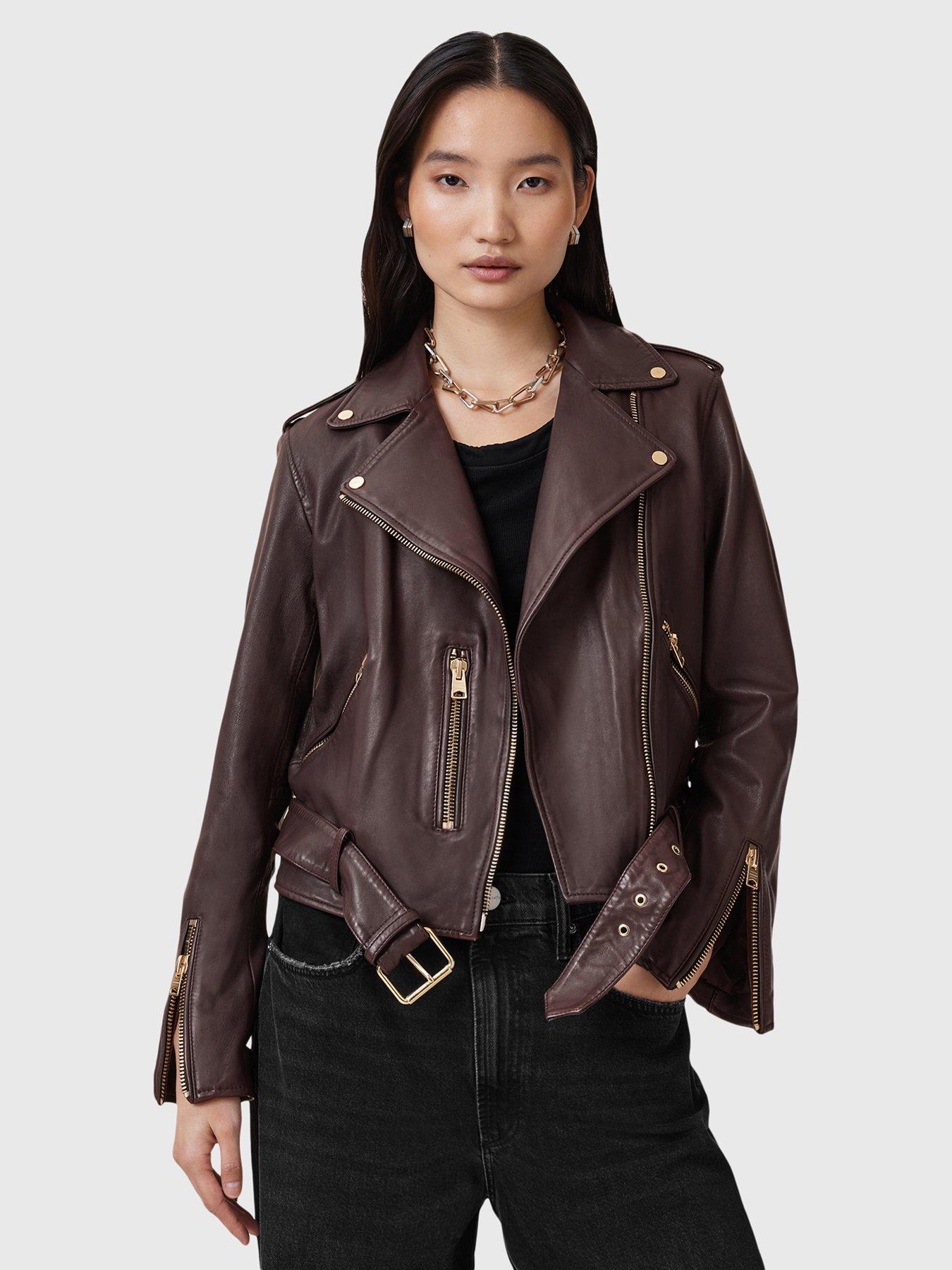 AllSaints Balfern Leather Biker Jacket - Dark Red | Very
