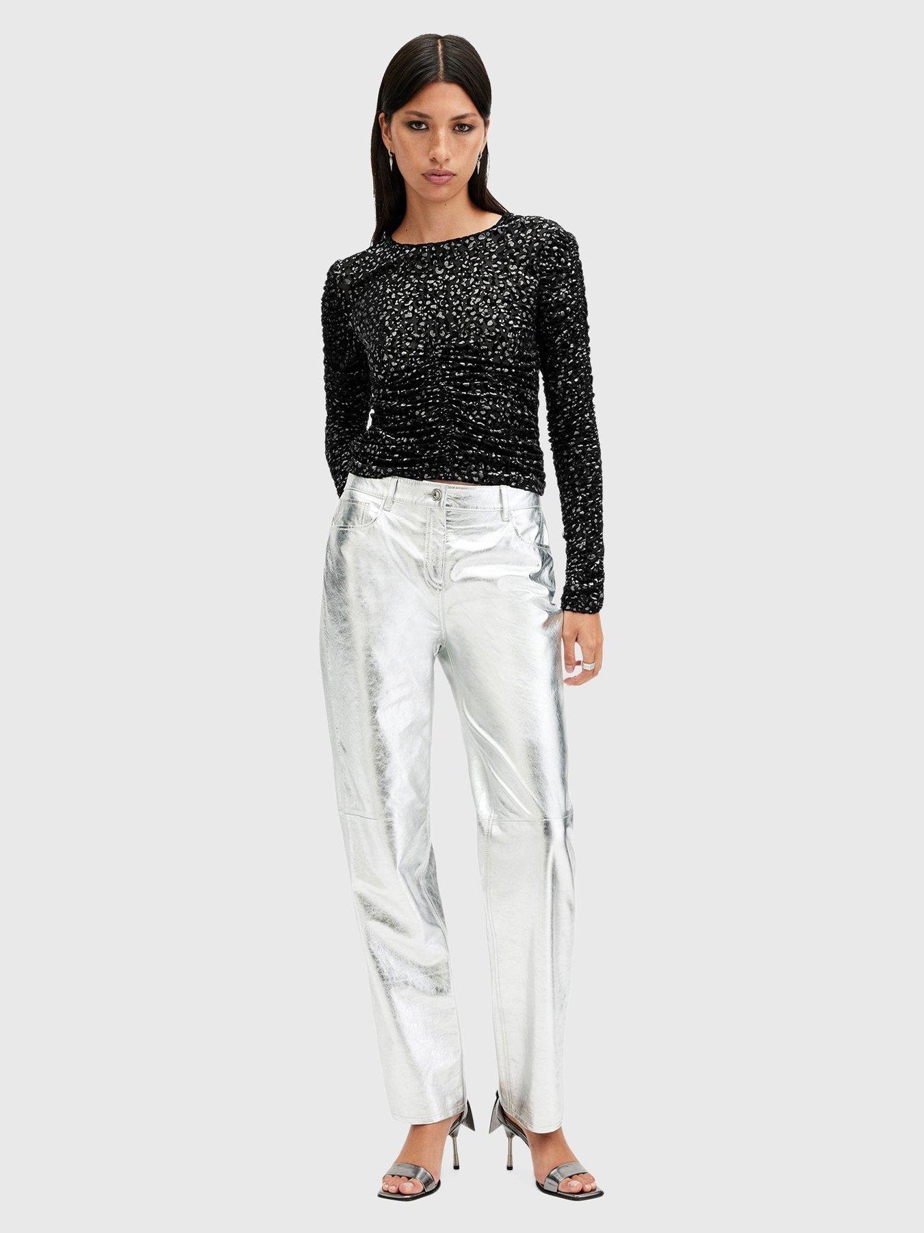 AllSaints Eris Metallic Leopard Print Top - Black | Very