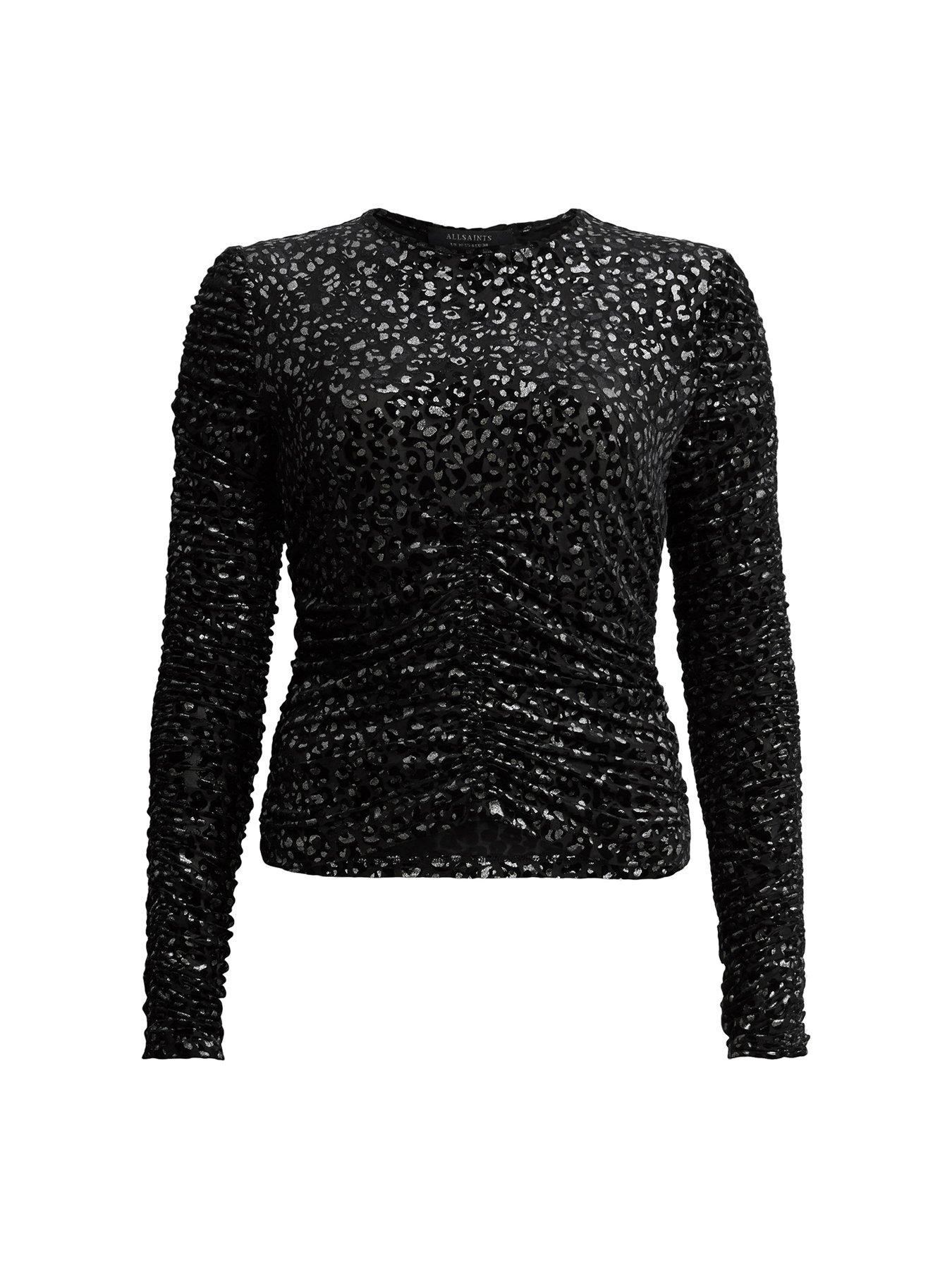 AllSaints Eris Metallic Leopard Print Top - Black | Very