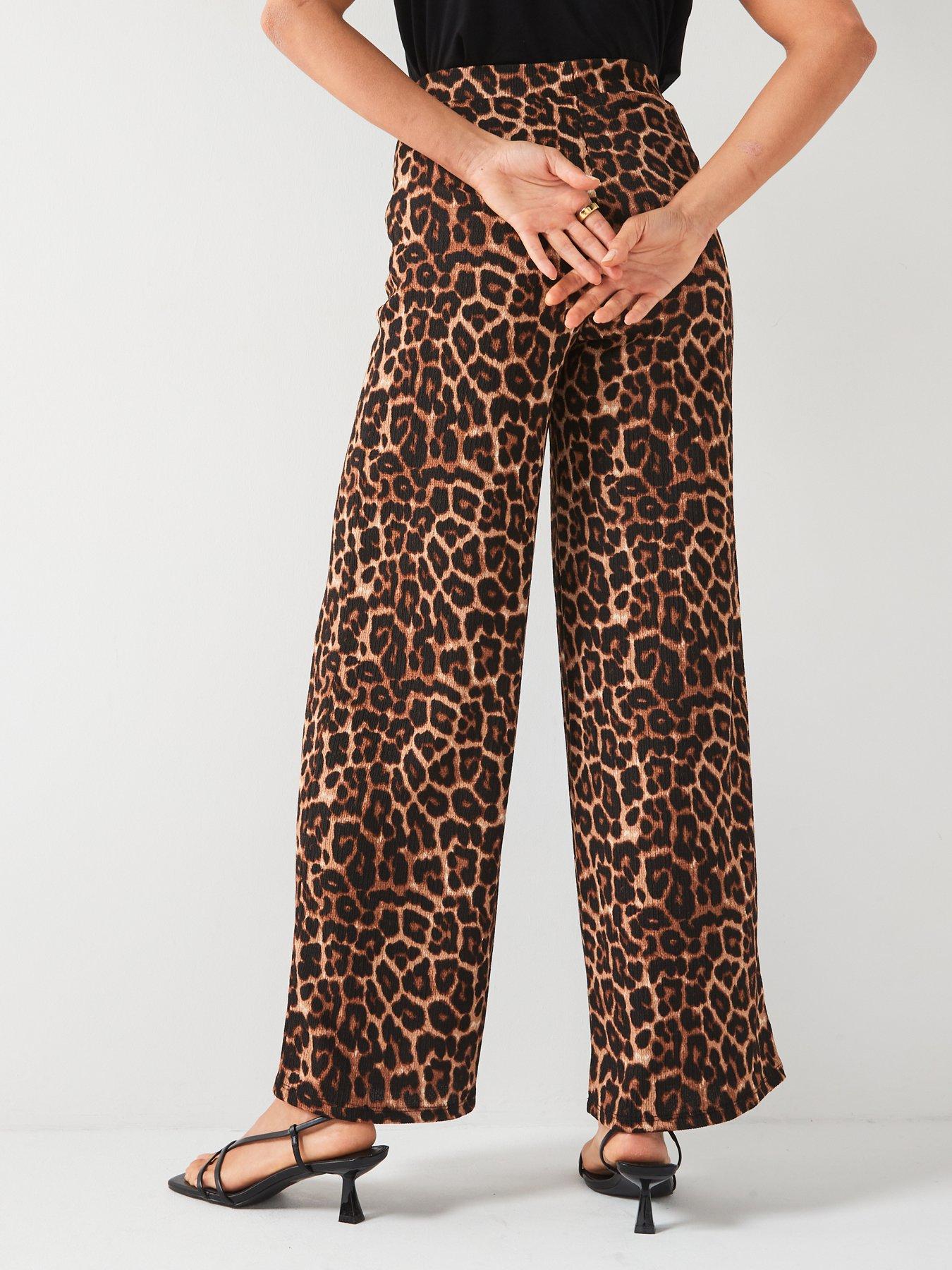 V by Very Leopard Wide Leg Elasticated Co-Ord Trousers - Print | Very