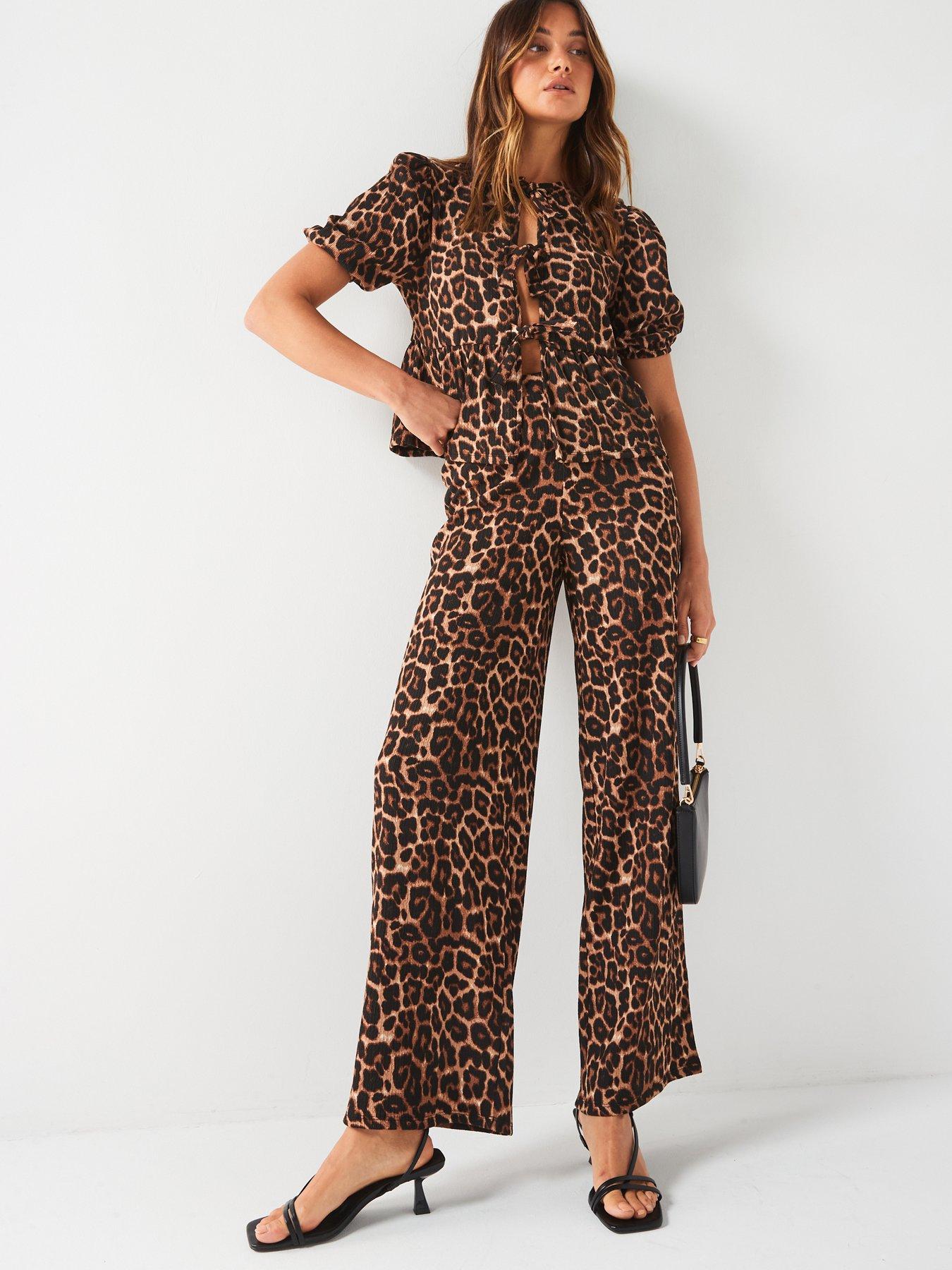 V by Very Leopard Wide Leg Elasticated Co-Ord Trousers - Print | Very