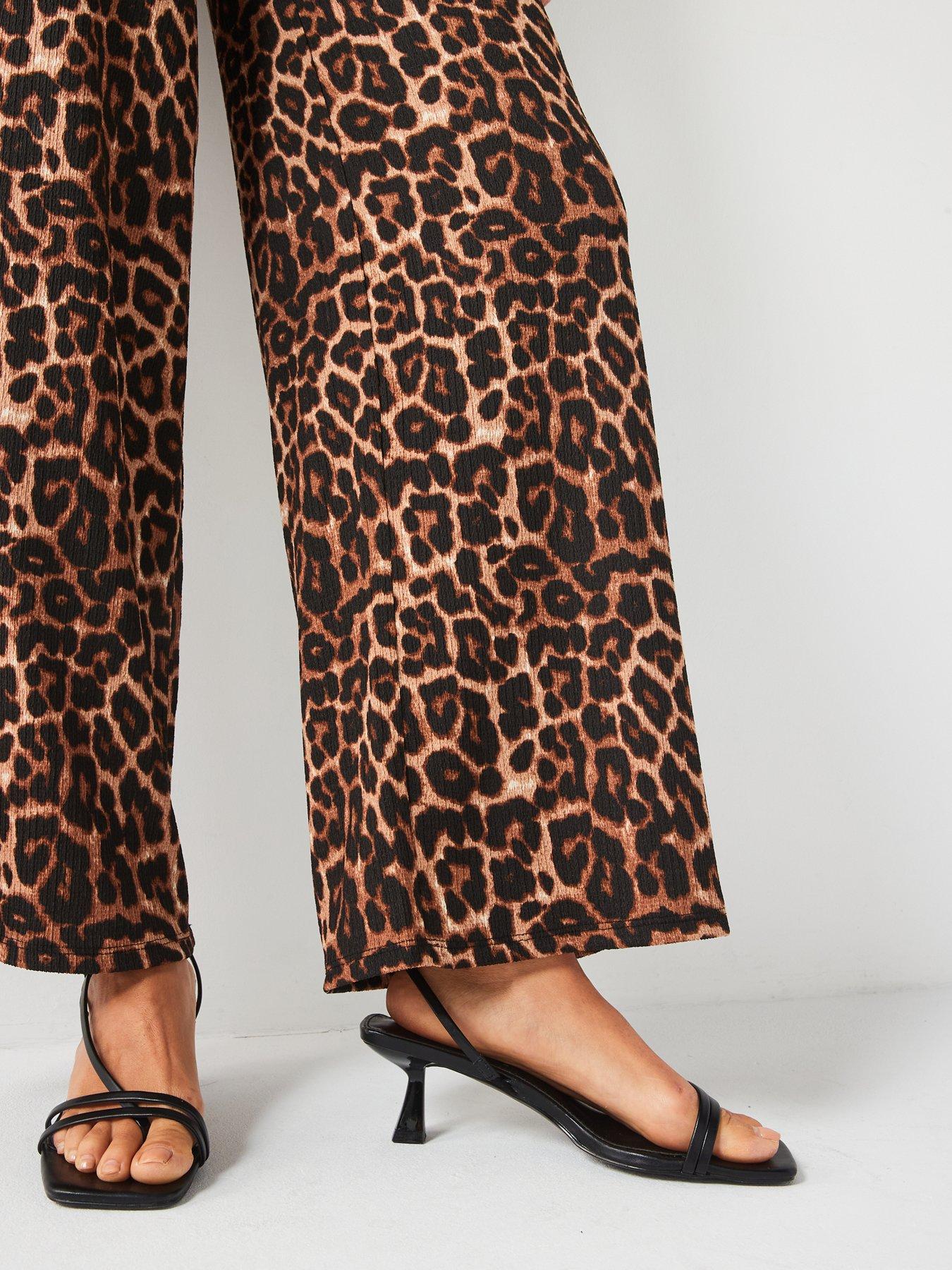 V by Very Leopard Wide Leg Elasticated Co-Ord Trousers - Print | Very