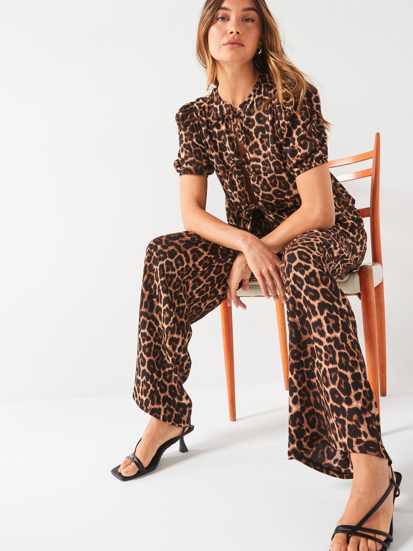 V by Very Leopard Wide Leg Elasticated Co-Ord Trousers - Print | Very