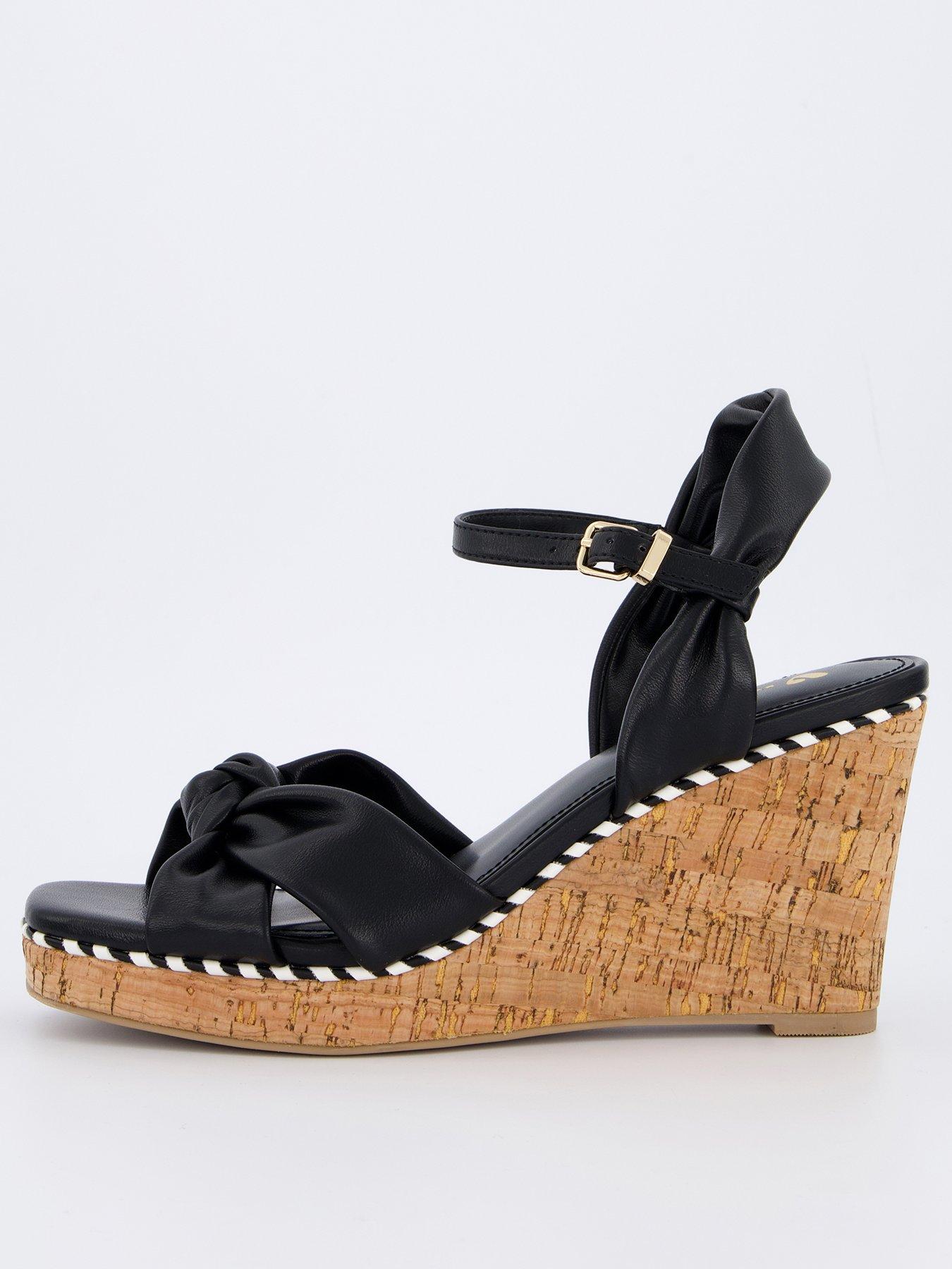V by Very High Wedge Knot Front Sandals - Black | Very