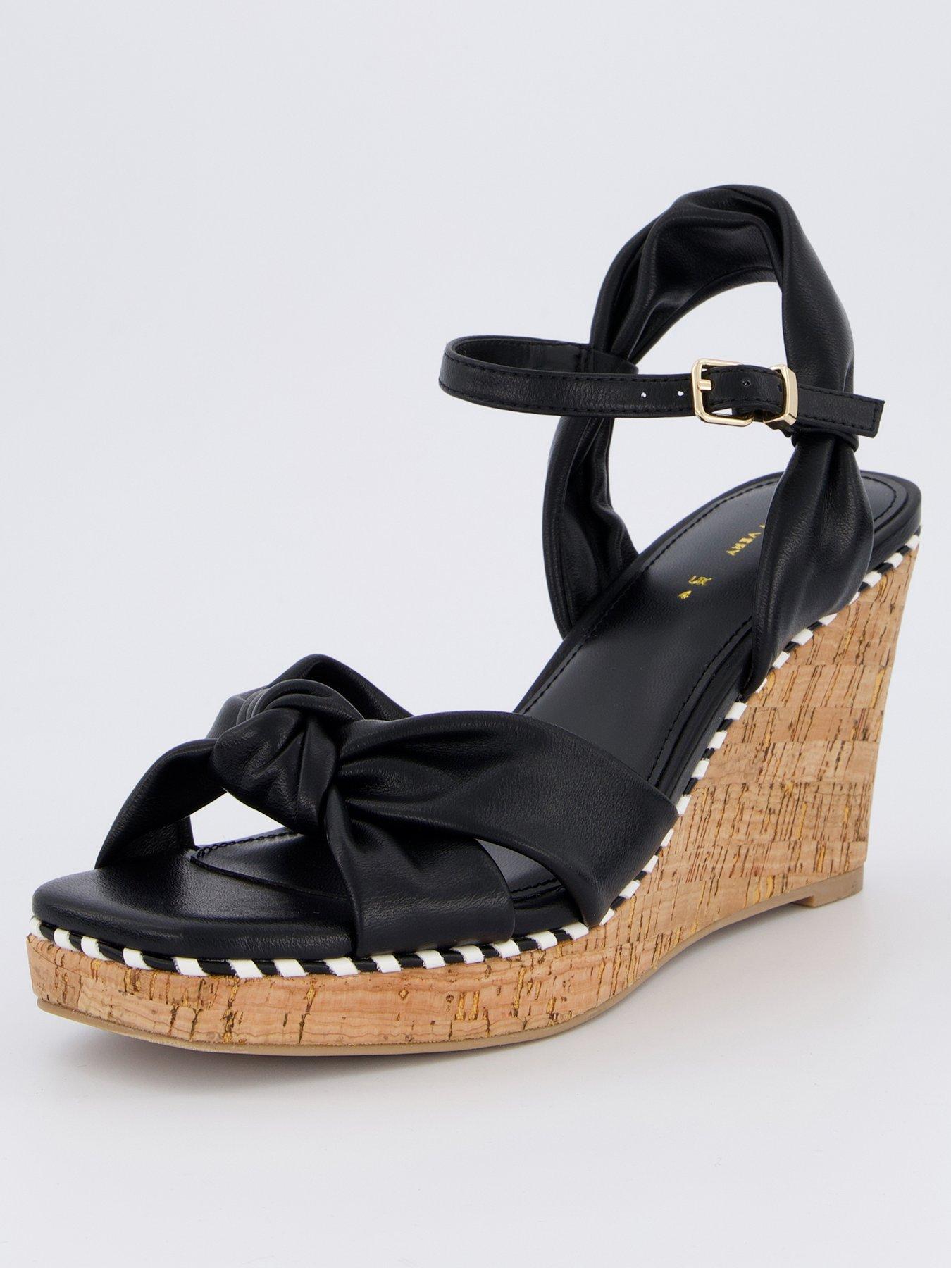 V by Very High Wedge Knot Front Sandals - Black | Very