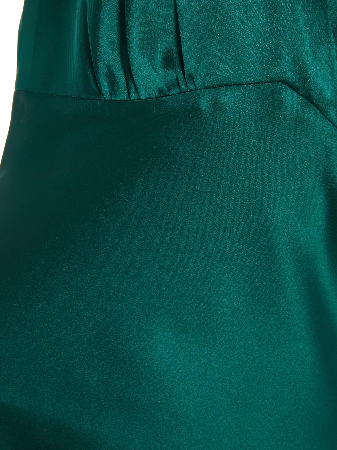 Quiz Bottle Green Satin Slip Maxi Dress Uk