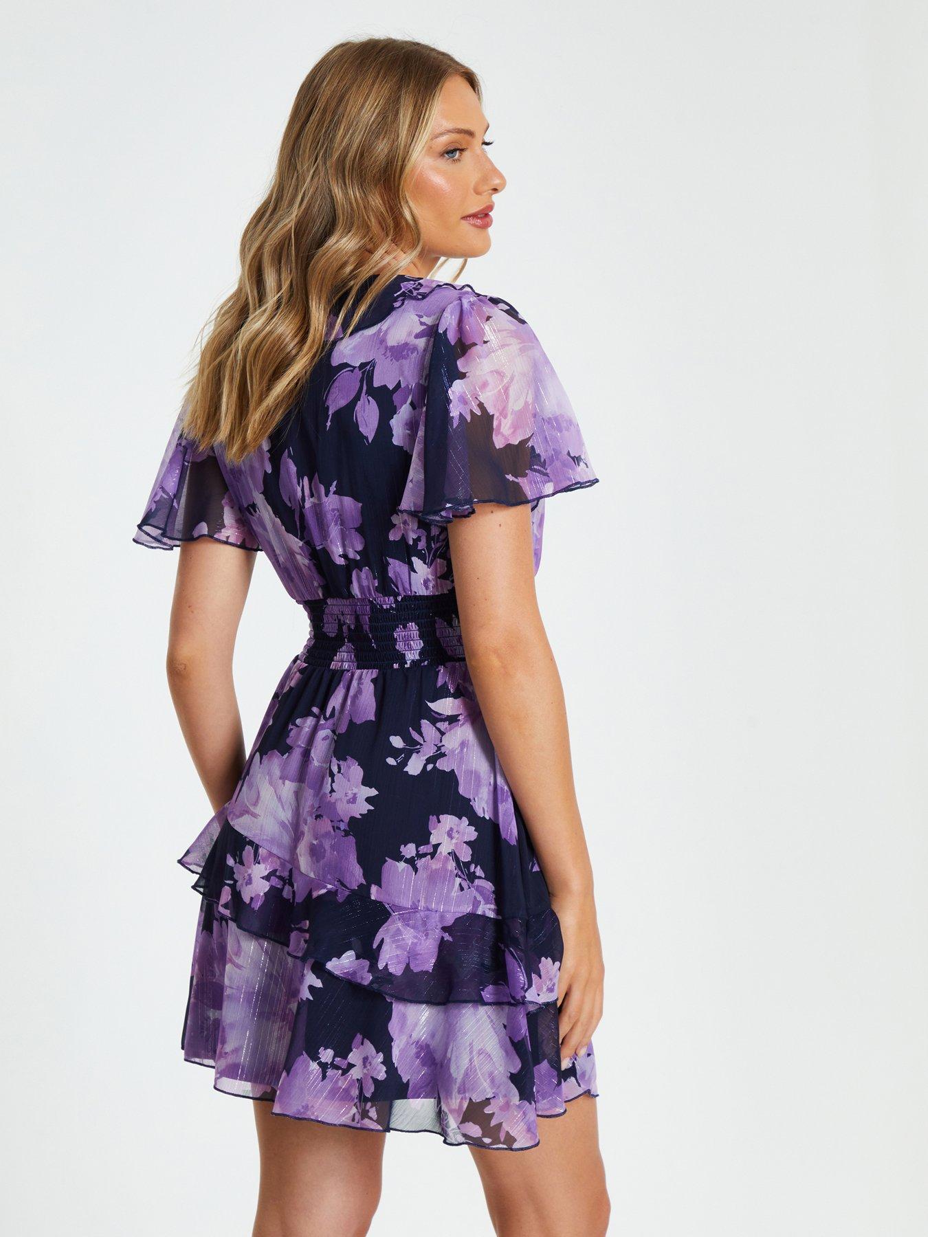 Quiz Navy Wrap Frill Mini Skater Dress Very