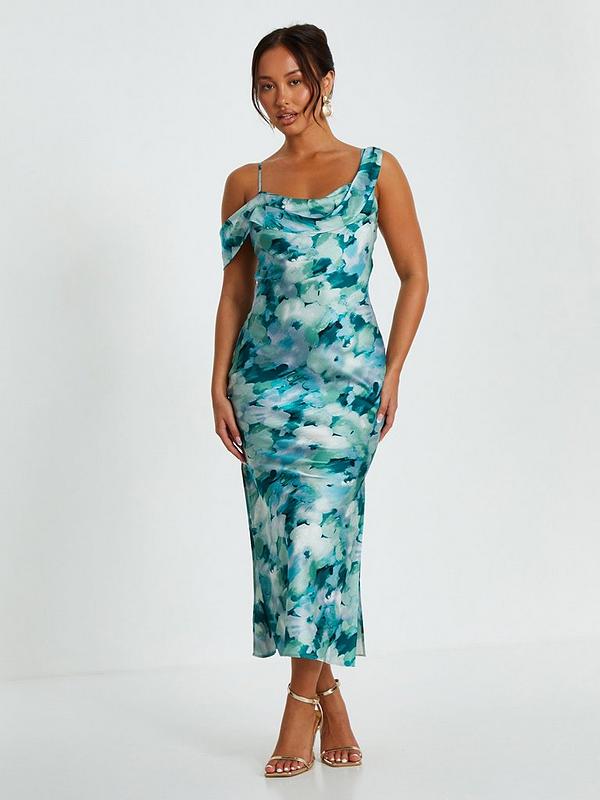 Quiz Petite Blue Floral Satin Asymmetric Midaxi Dress | Very Quiz Petite Blue Floral Satin Asymmetric Midaxi Dress | Very