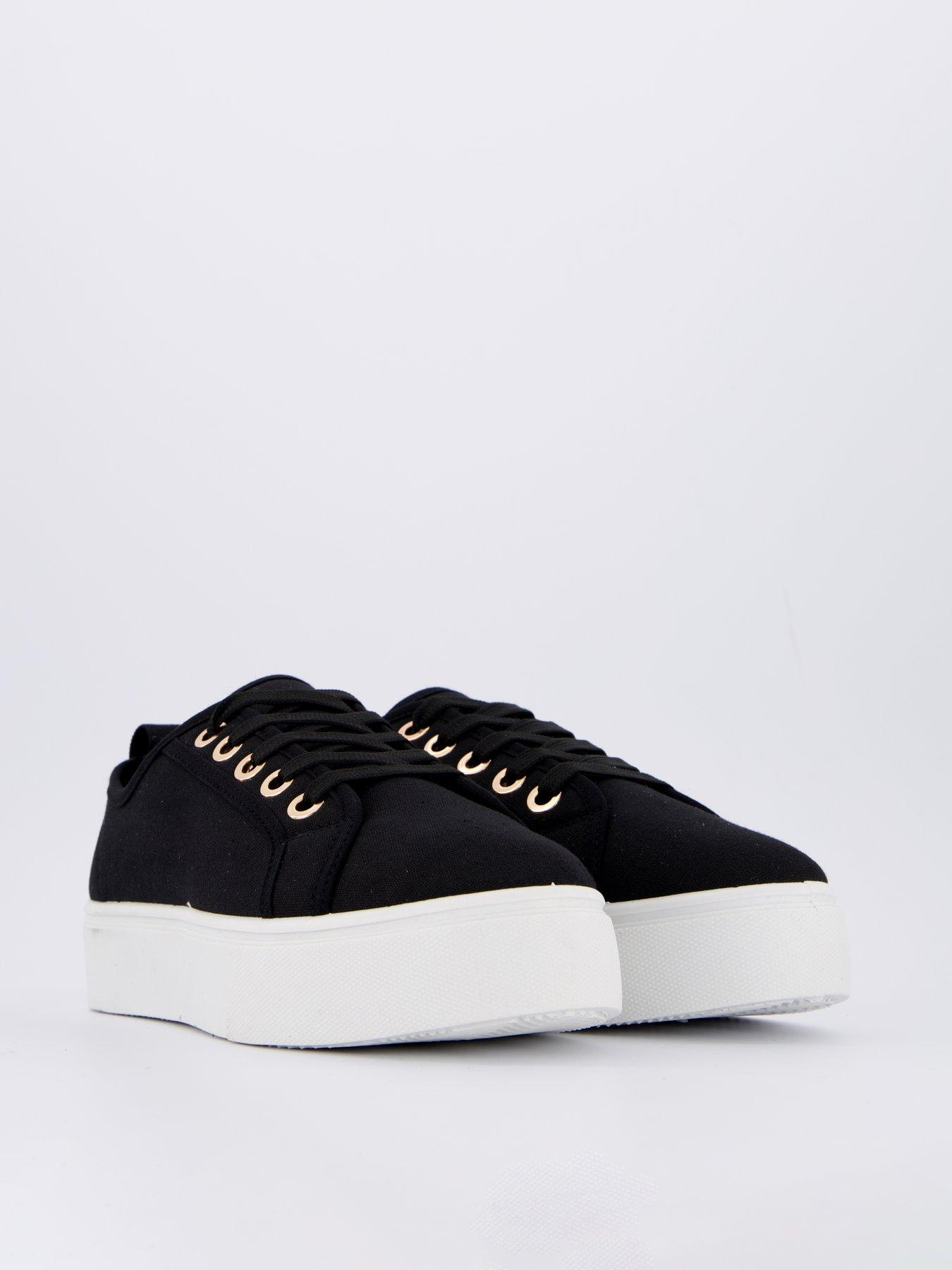 Everyday Standard Canvas Lace Up Platform Trainer - Black/White | Very