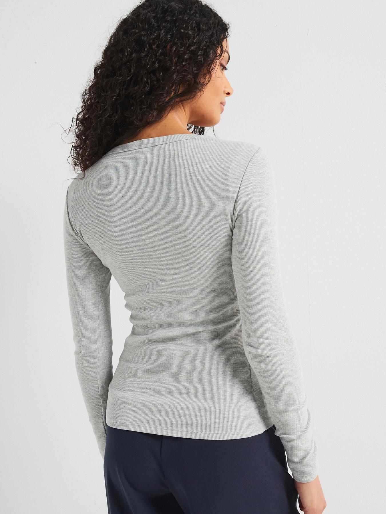 V by Very Everyday Long Sleeve Rib T-Shirt - Grey | Very