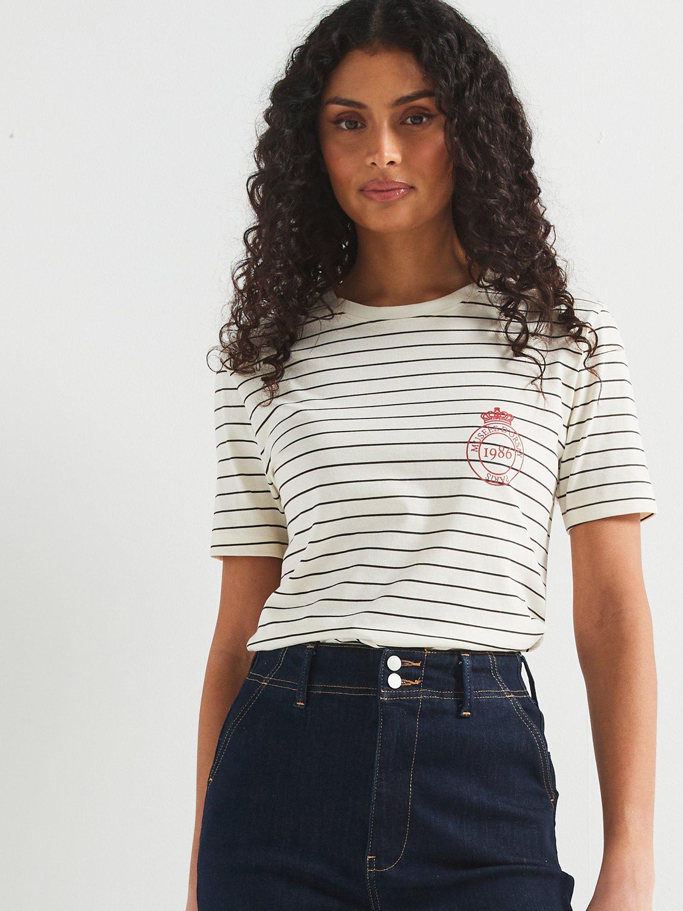 V by Very Graphic T-Shirt Stripe - White | Very