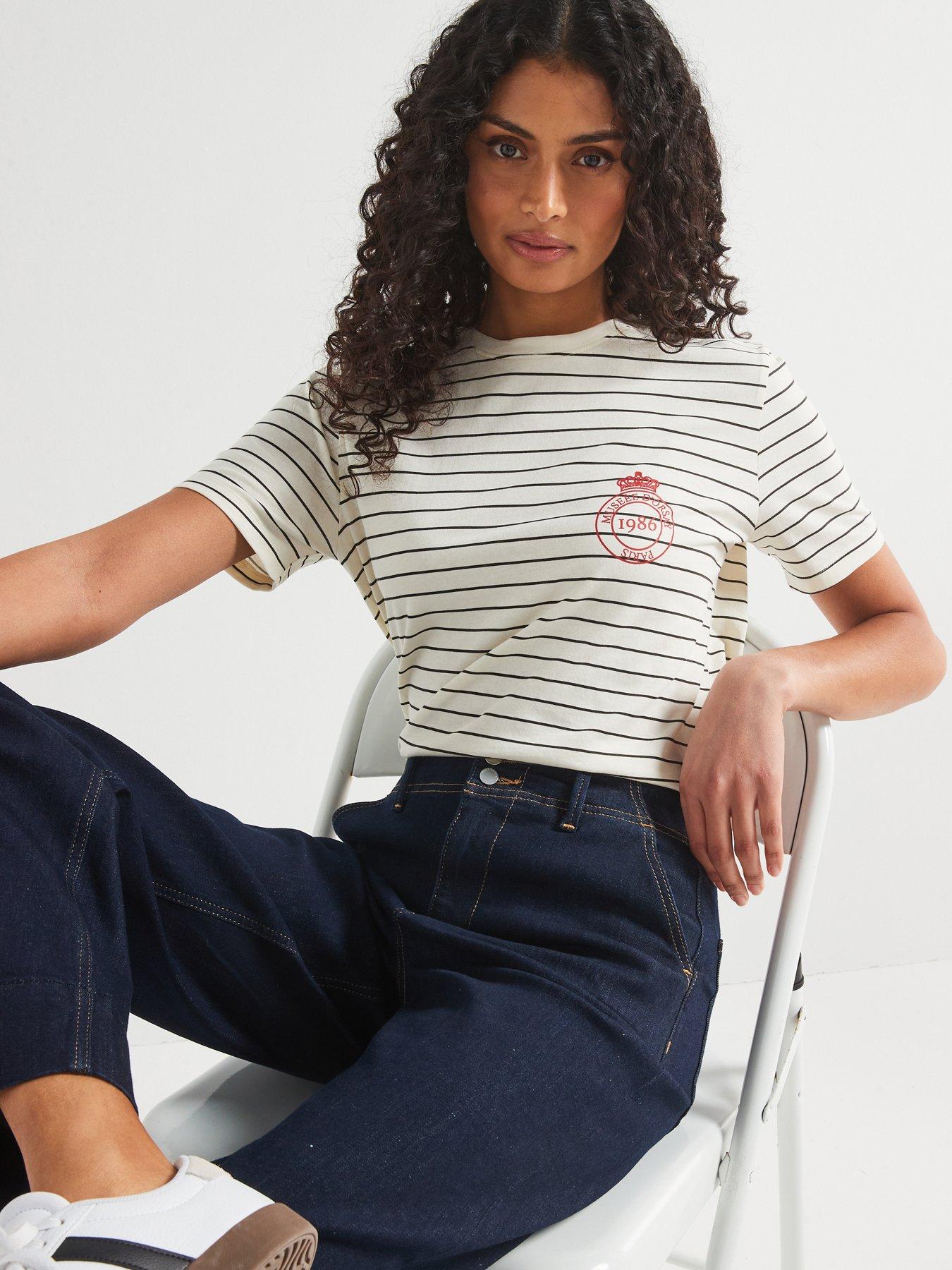 V by Very Graphic T-Shirt Stripe - White | Very