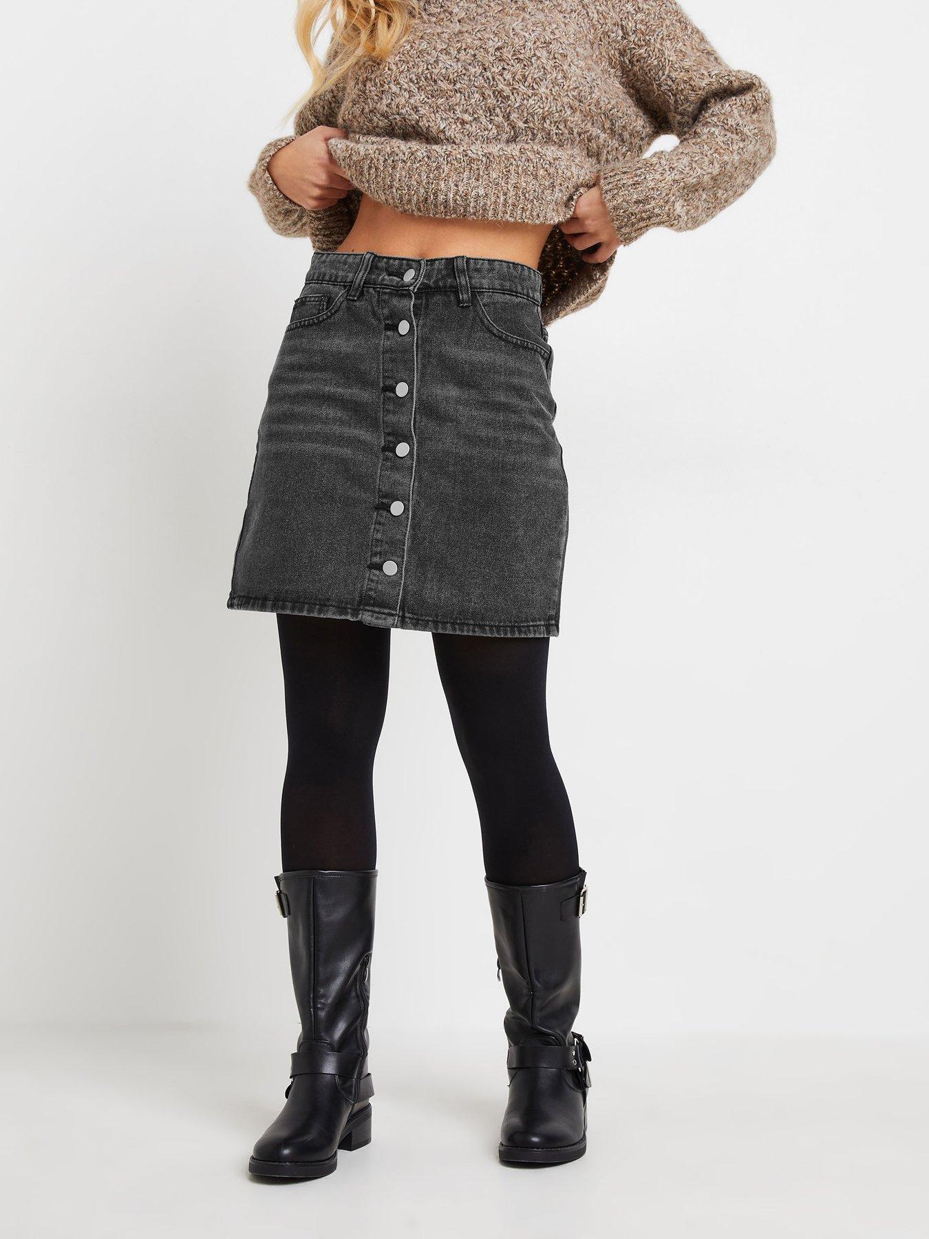 PixieGirl Petite Button Front Mini Skirt - Black | Very