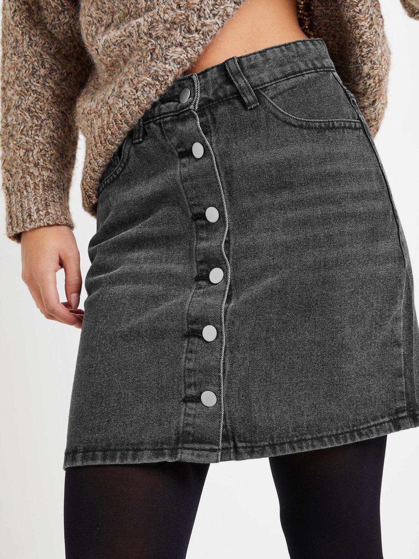 PixieGirl Petite Button Front Mini Skirt - Black | Very