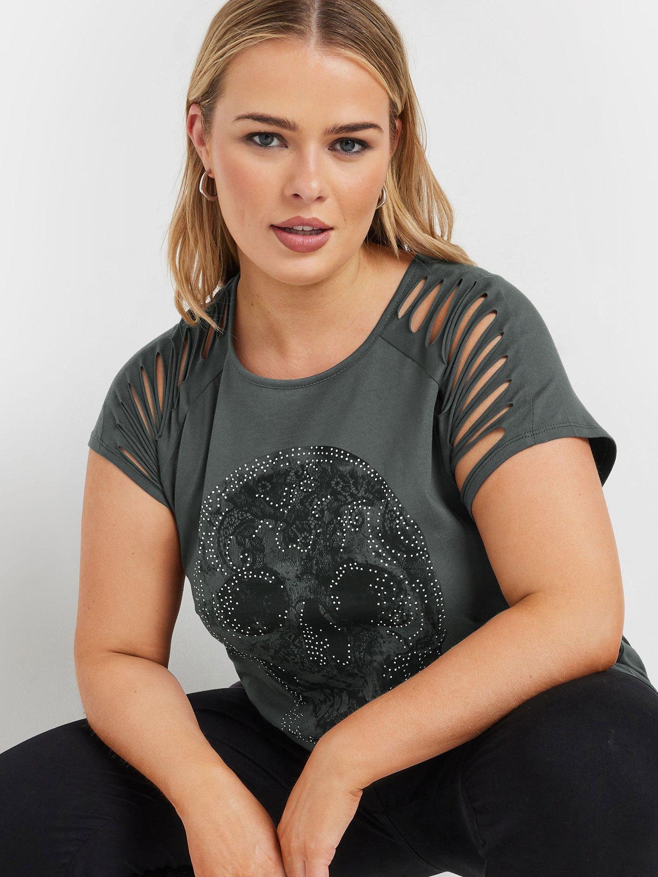 Yours Curve Laser Cut T-shirt Lace Skull | Very