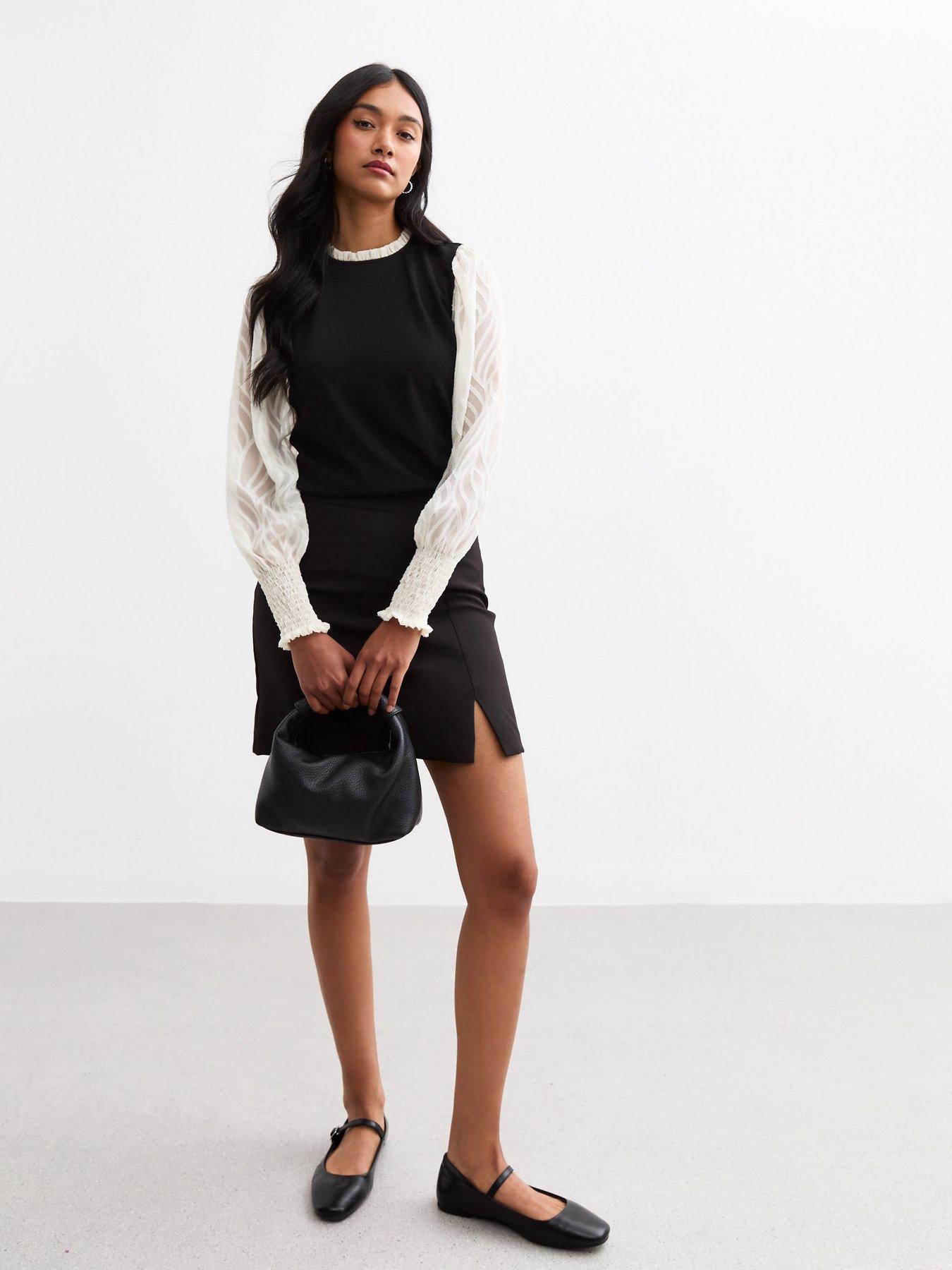 New Look Ribbed Burnout Textured Sleeve 2-In-1 Top - Black | Very