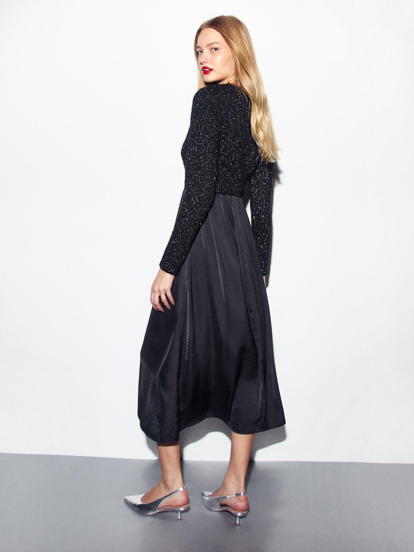 New Look 2-In-1 Tinsel Top Long Sleeve Midi Dress - Black | Very