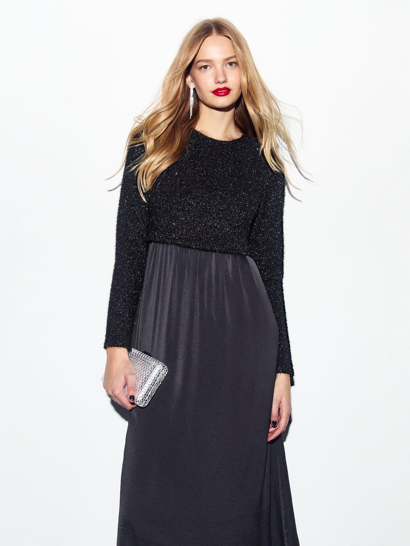 New Look 2-In-1 Tinsel Top Long Sleeve Midi Dress - Black | Very