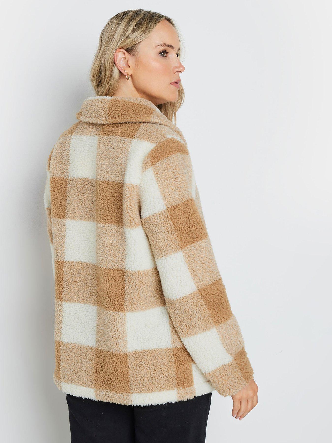Long Tall Sally Check Fleece Jacket - Beige | Very