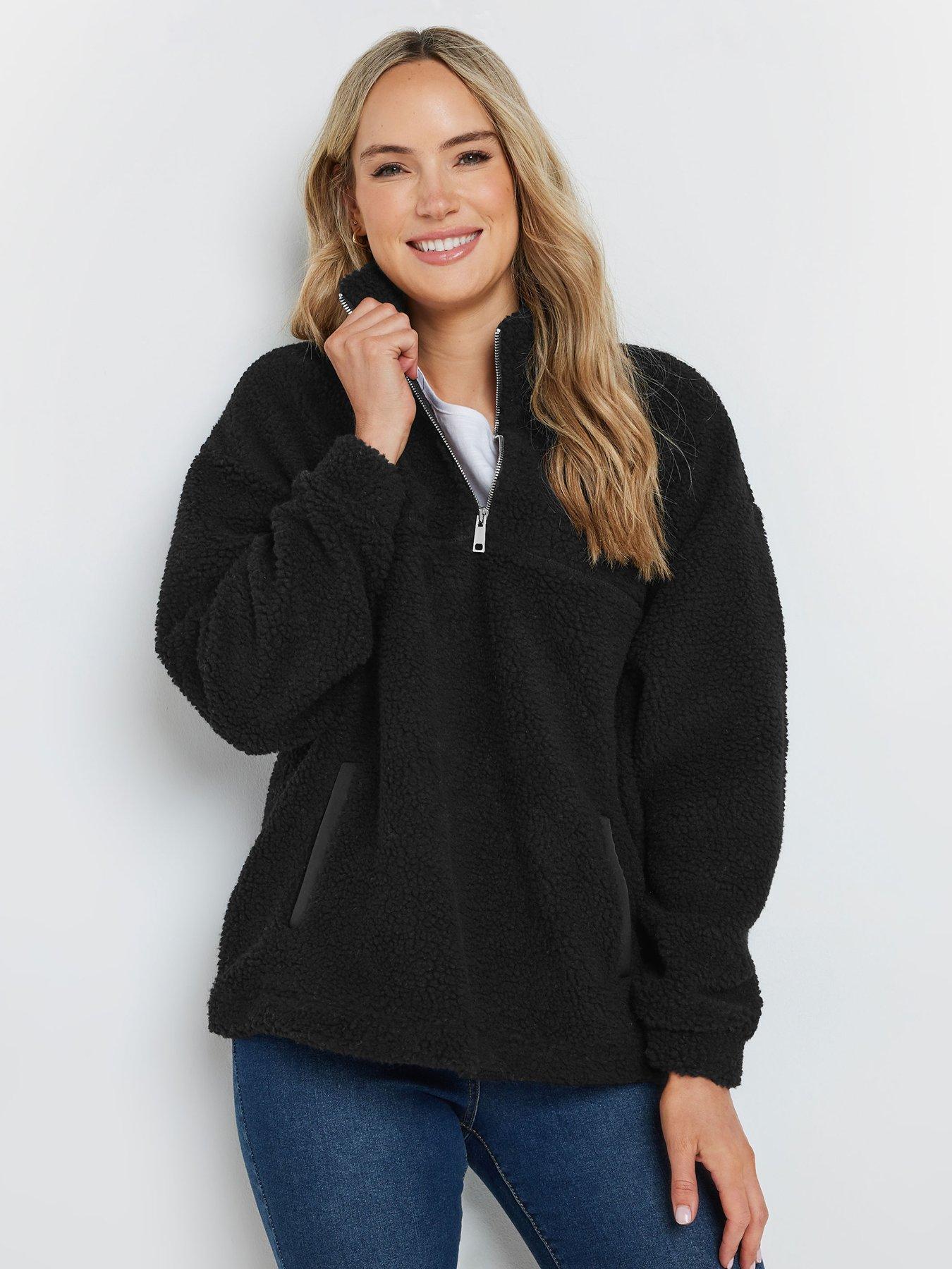 Long Tall Sally Oversized Borg Half Zip Fleece - Black | Very