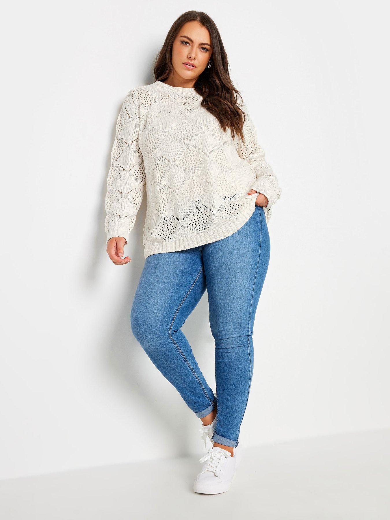 Yours Curve Pointelle Mesh Stitch Jumper - Beige | Very