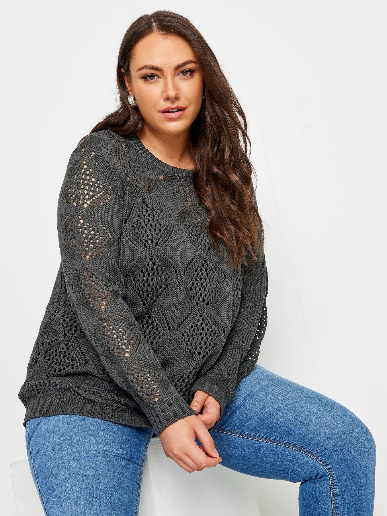 Yours Curve Pointelle Mesh Stitch Jumper - Grey | Very