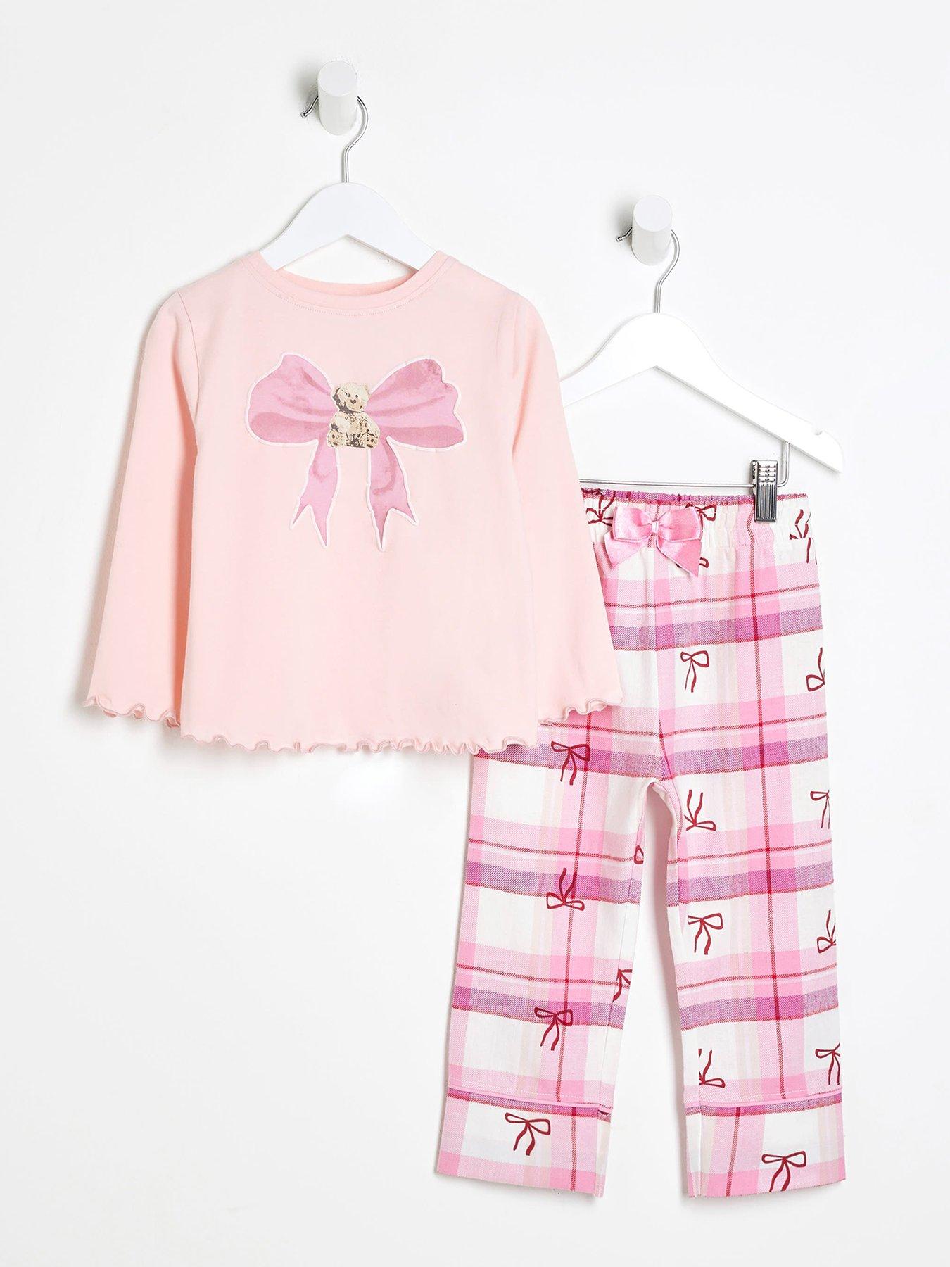 River Island Mini Girls Teddy Bow Pyjama Set - Pink | Very