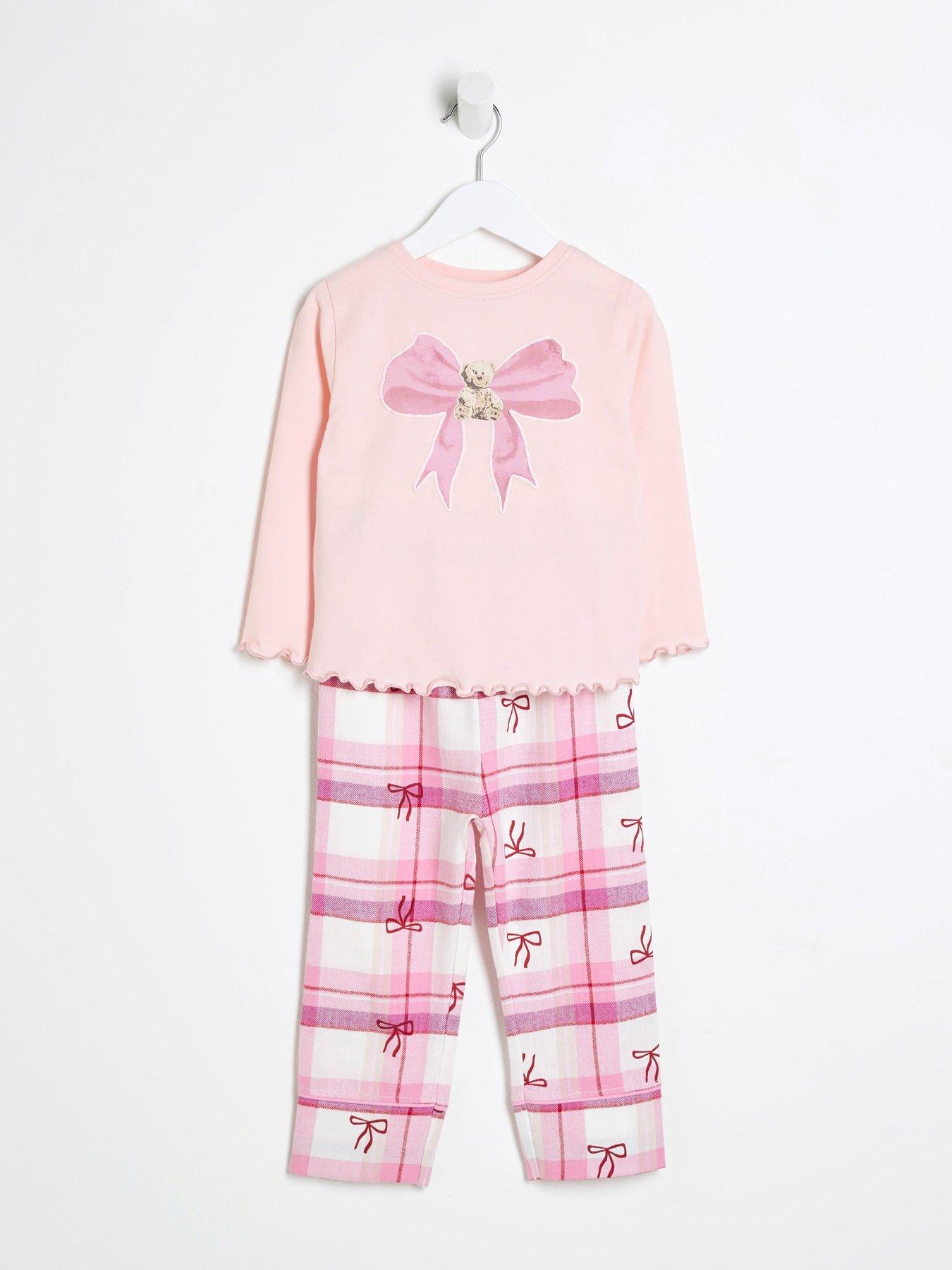 River Island Mini Girls Teddy Bow Pyjama Set - Pink | Very
