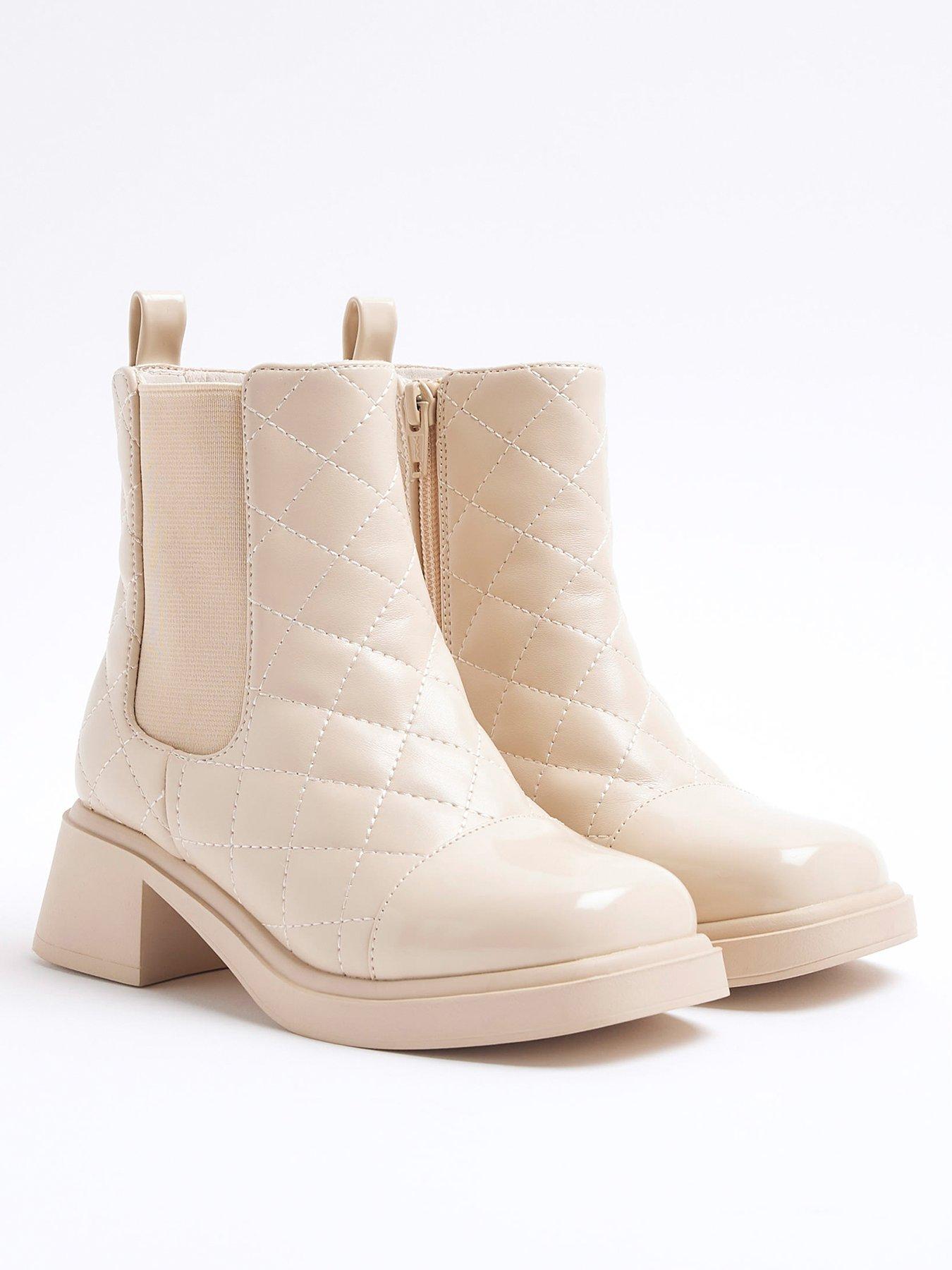 River Island Older Girl Quilted Square Heel Boots - Cream | Very