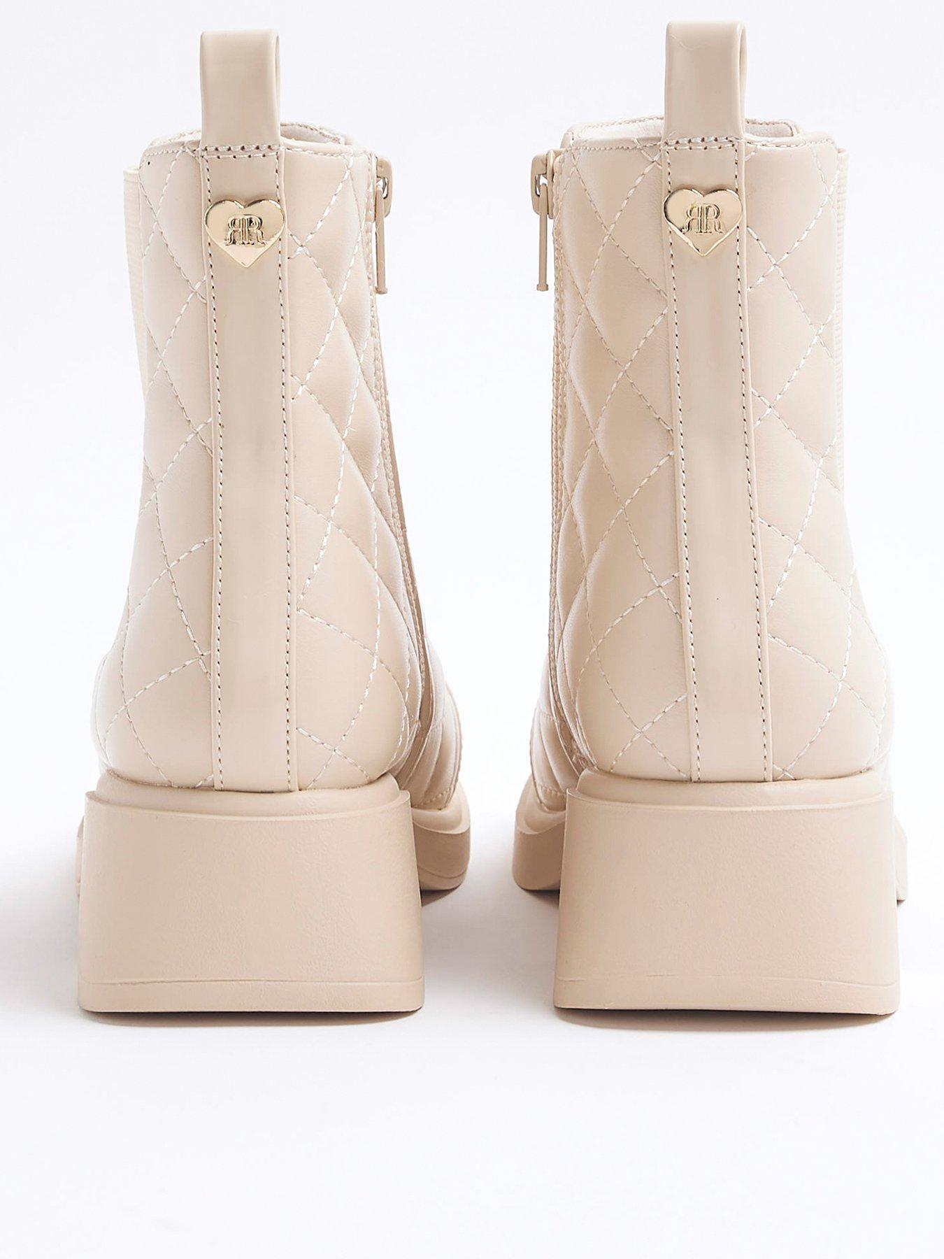 River Island Older Girl Quilted Square Heel Boots - Cream | Very
