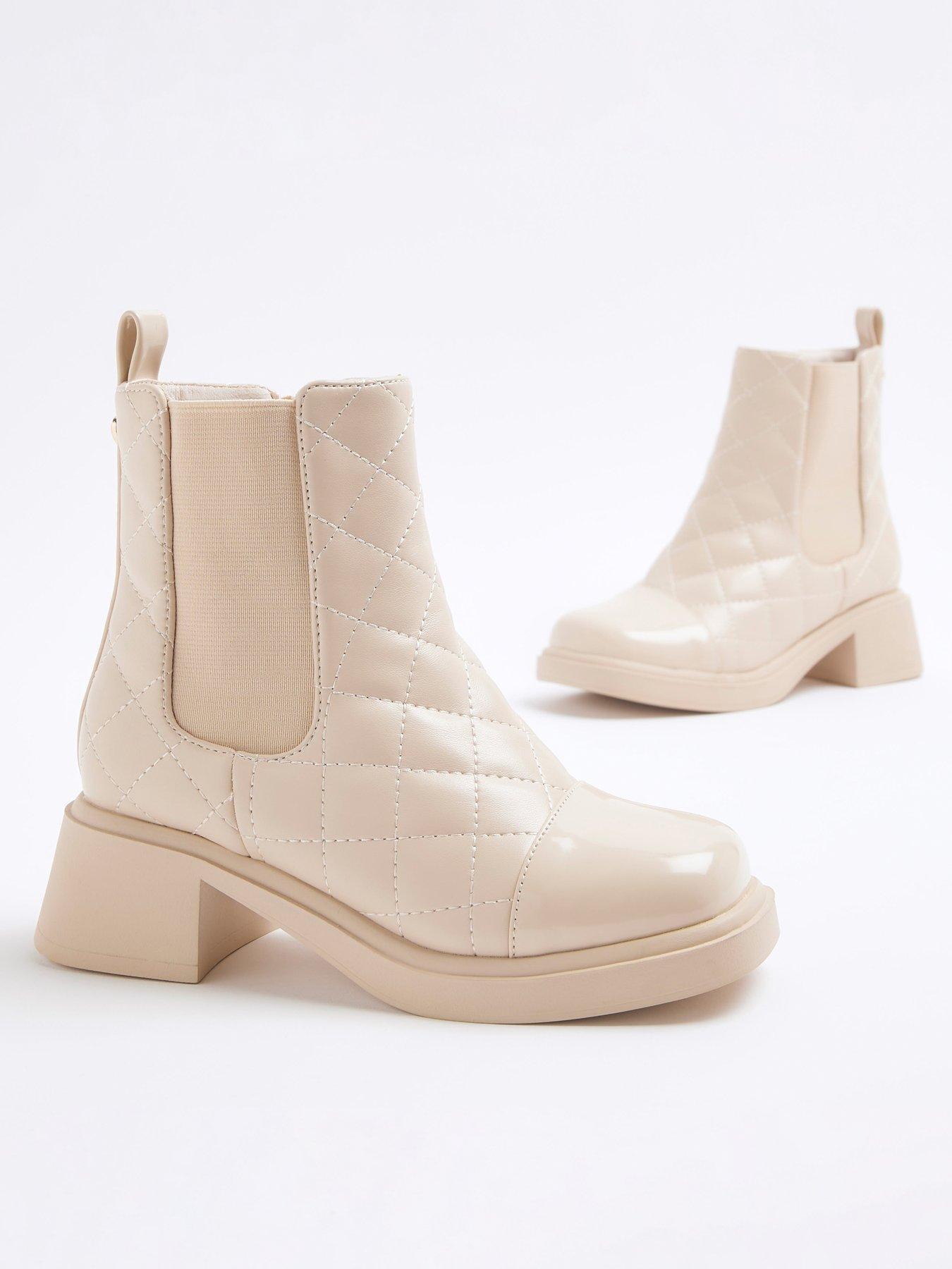 River Island Older Girl Quilted Square Heel Boots - Cream | Very