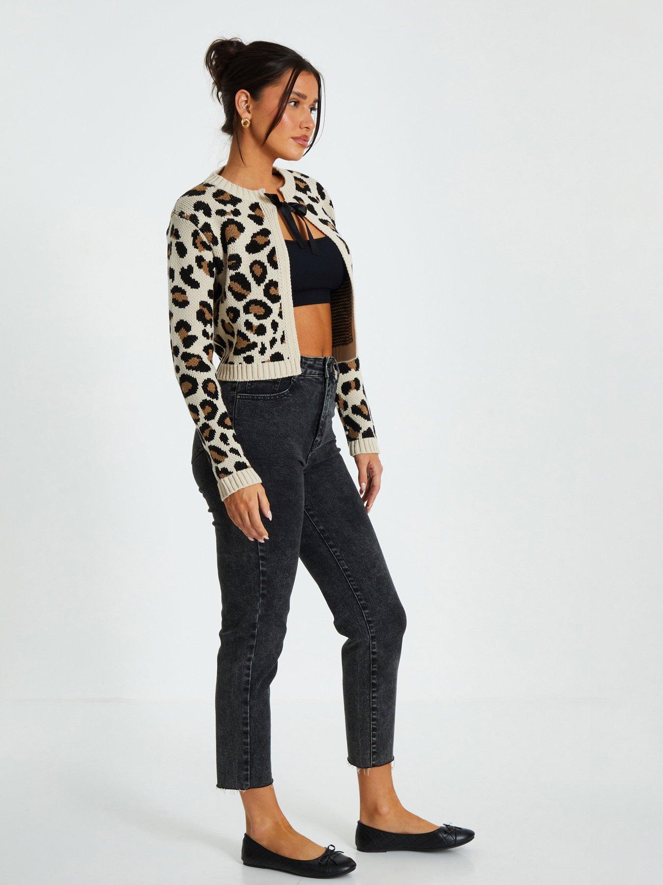 Quiz Cream Leopard Print Knit Cardigan | Very