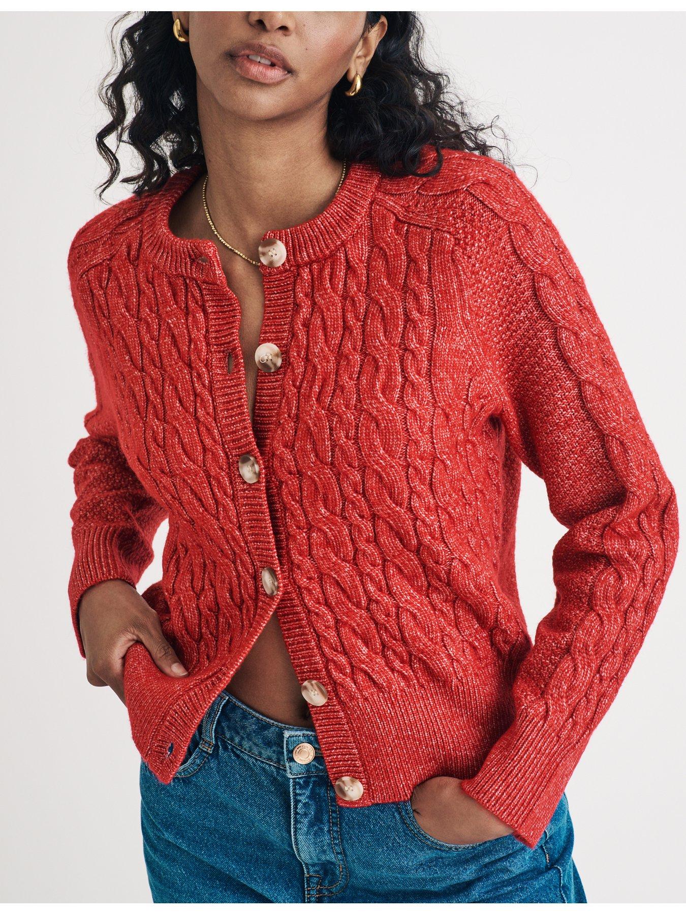 Nobodys Child Crew Neck Chunky Cable Knit Cardigan - Red | Very