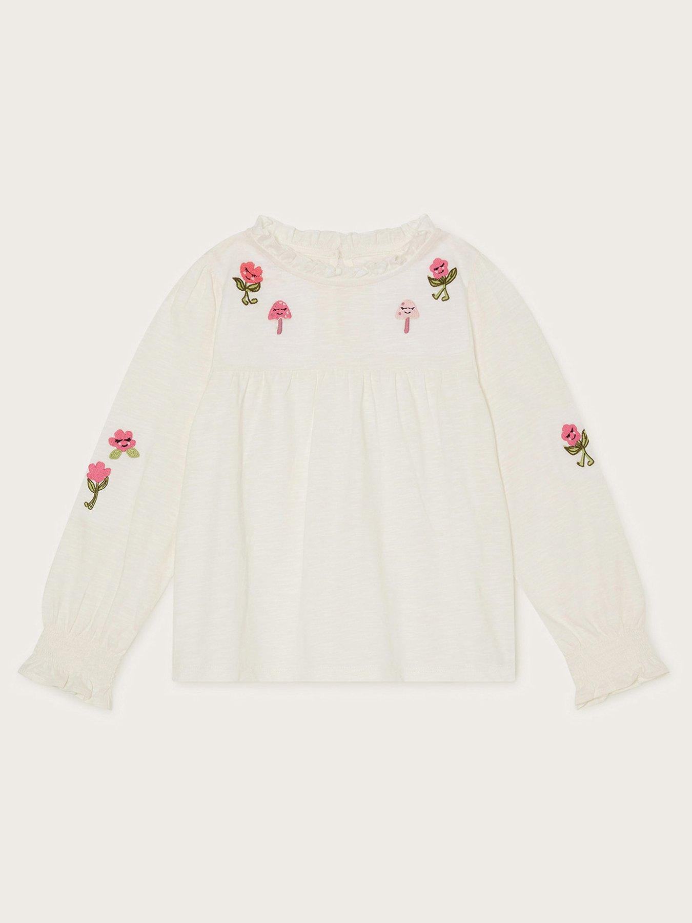 Monsoon Girls Embroidered Flower Top - Ivory | Very