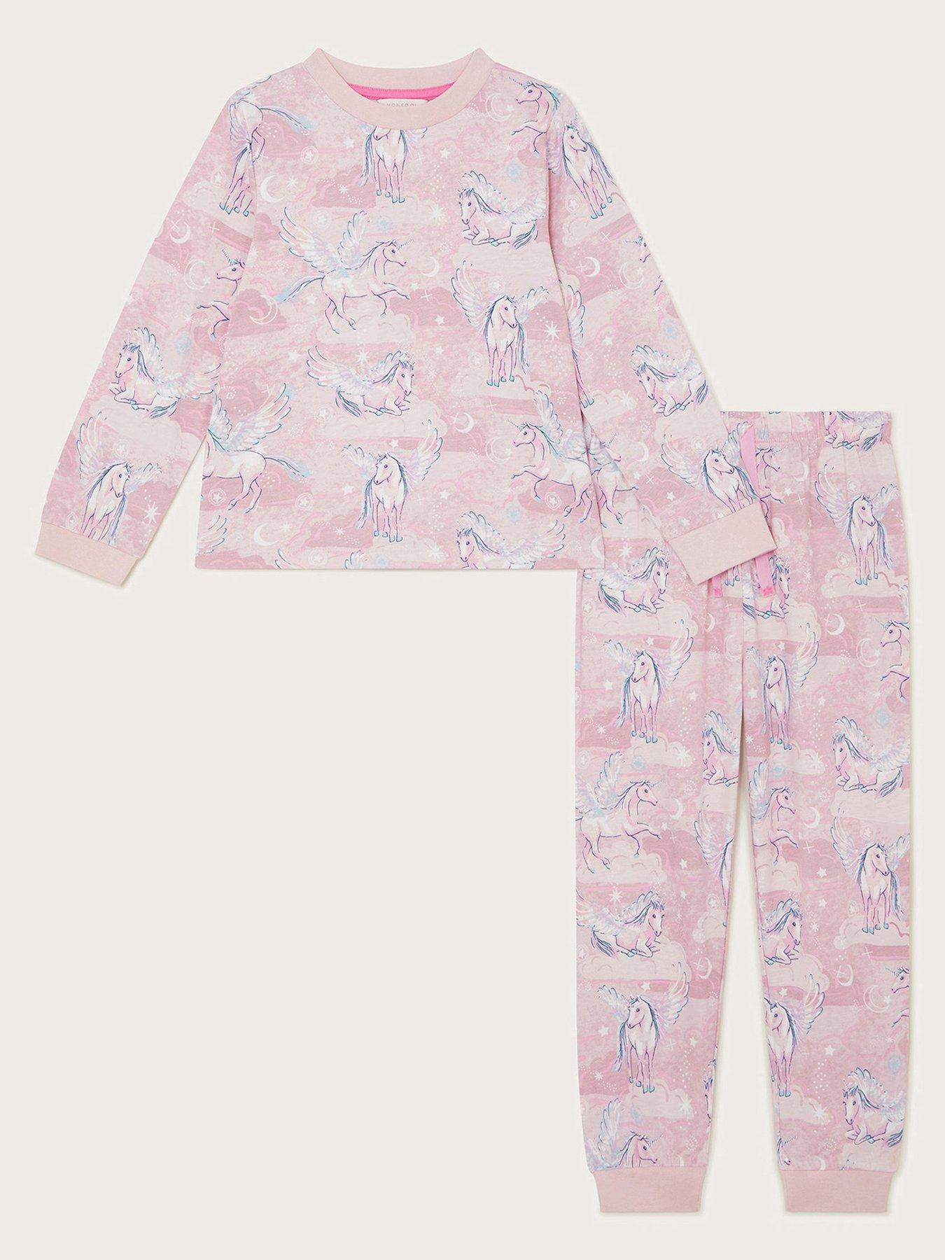 Monsoon Girls Unicorn Print Long Sleeve Pyjama Set - Pink | Very