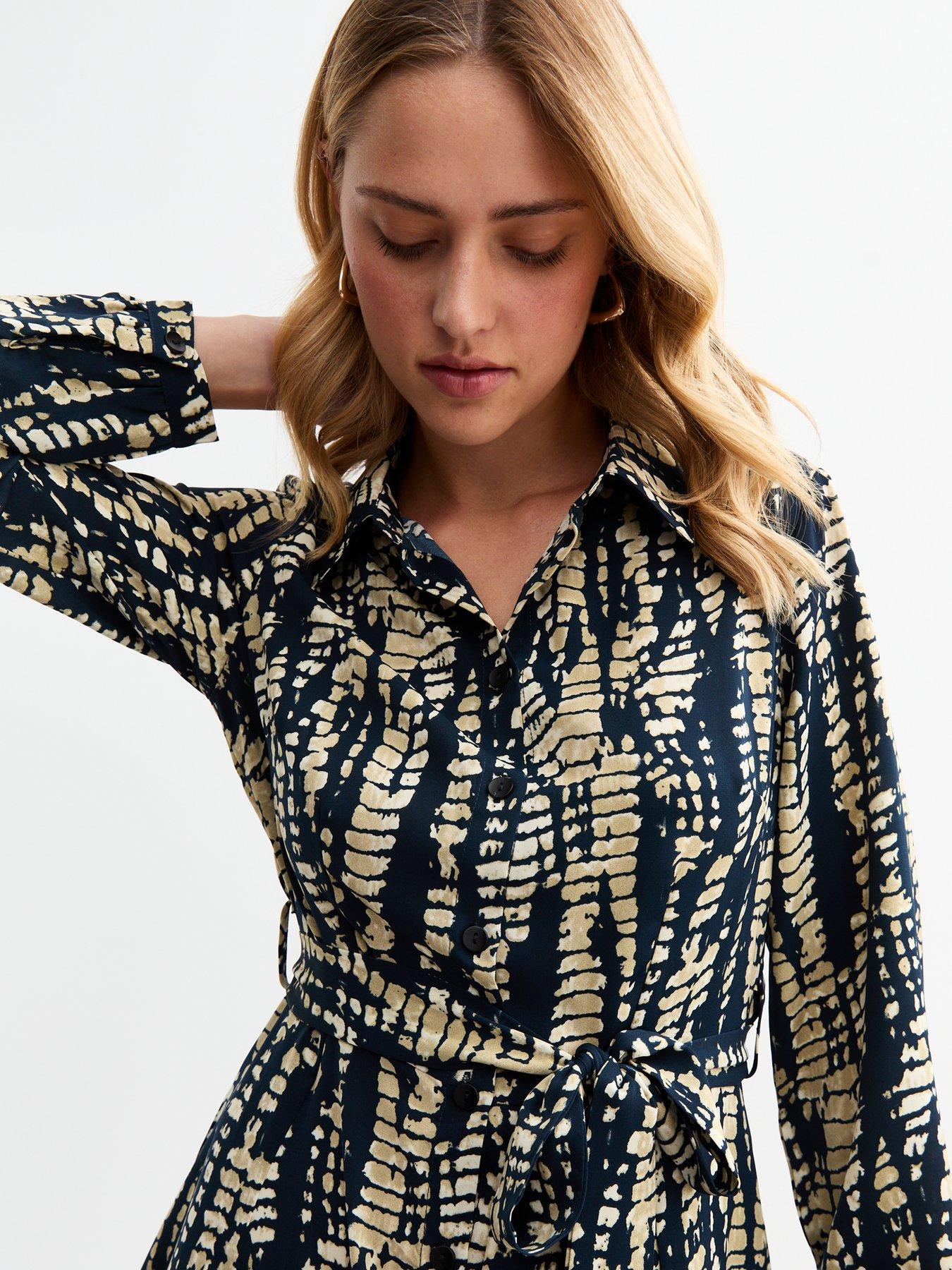 New Look Blue Tie Dye Satin Midi Shirt Dress - Print | Very